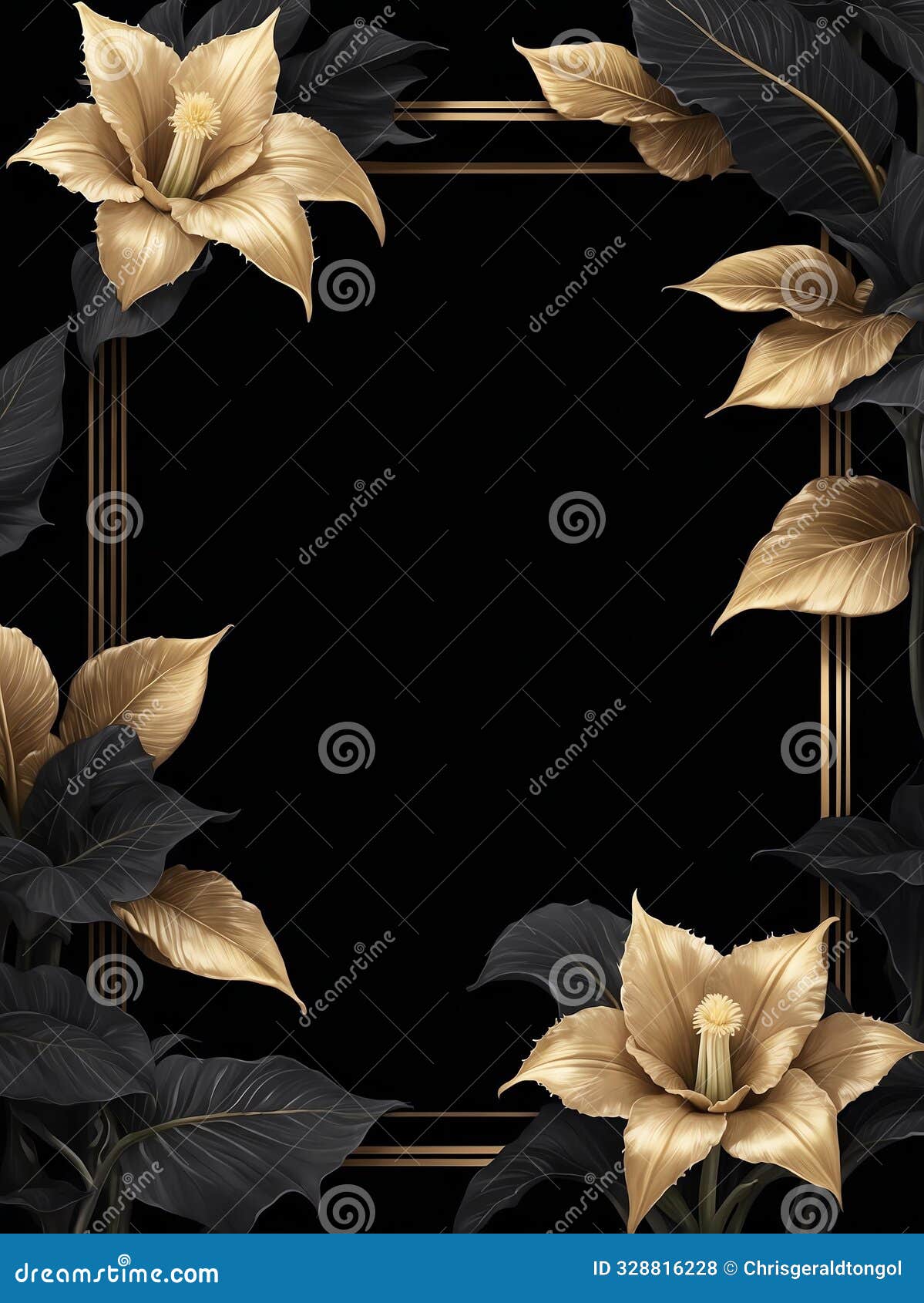 Black Space for Text with Floral Border Ai Generated Stock Illustration ...