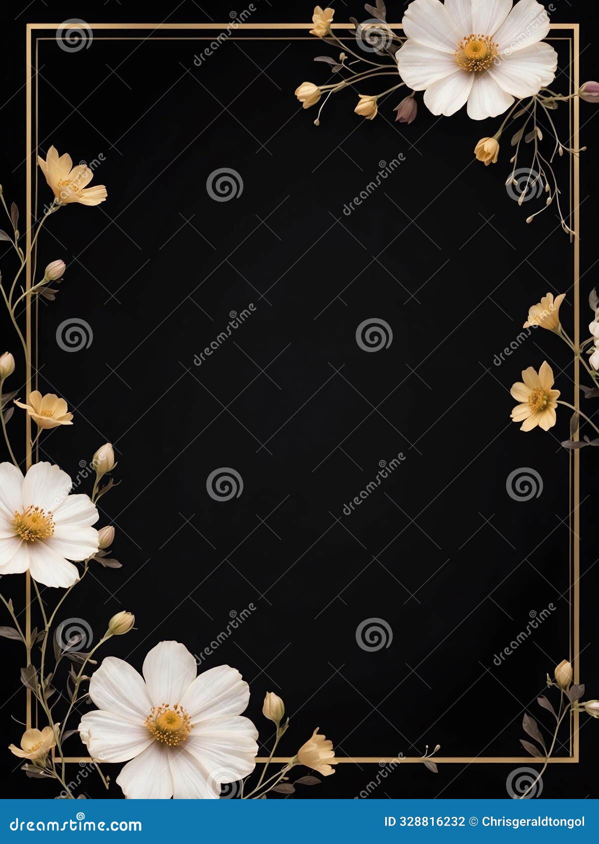 Black Space for Text with Floral Border Ai Generated Stock Illustration ...