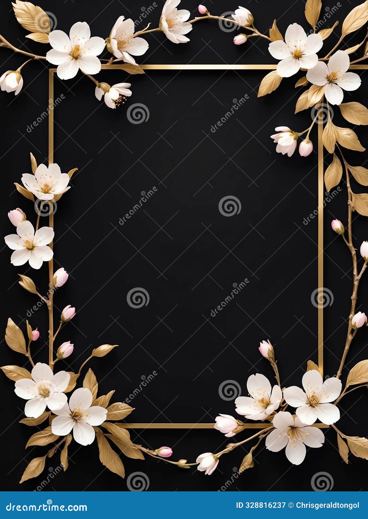 Black Space for Text with Floral Border Ai Generated Stock Illustration ...