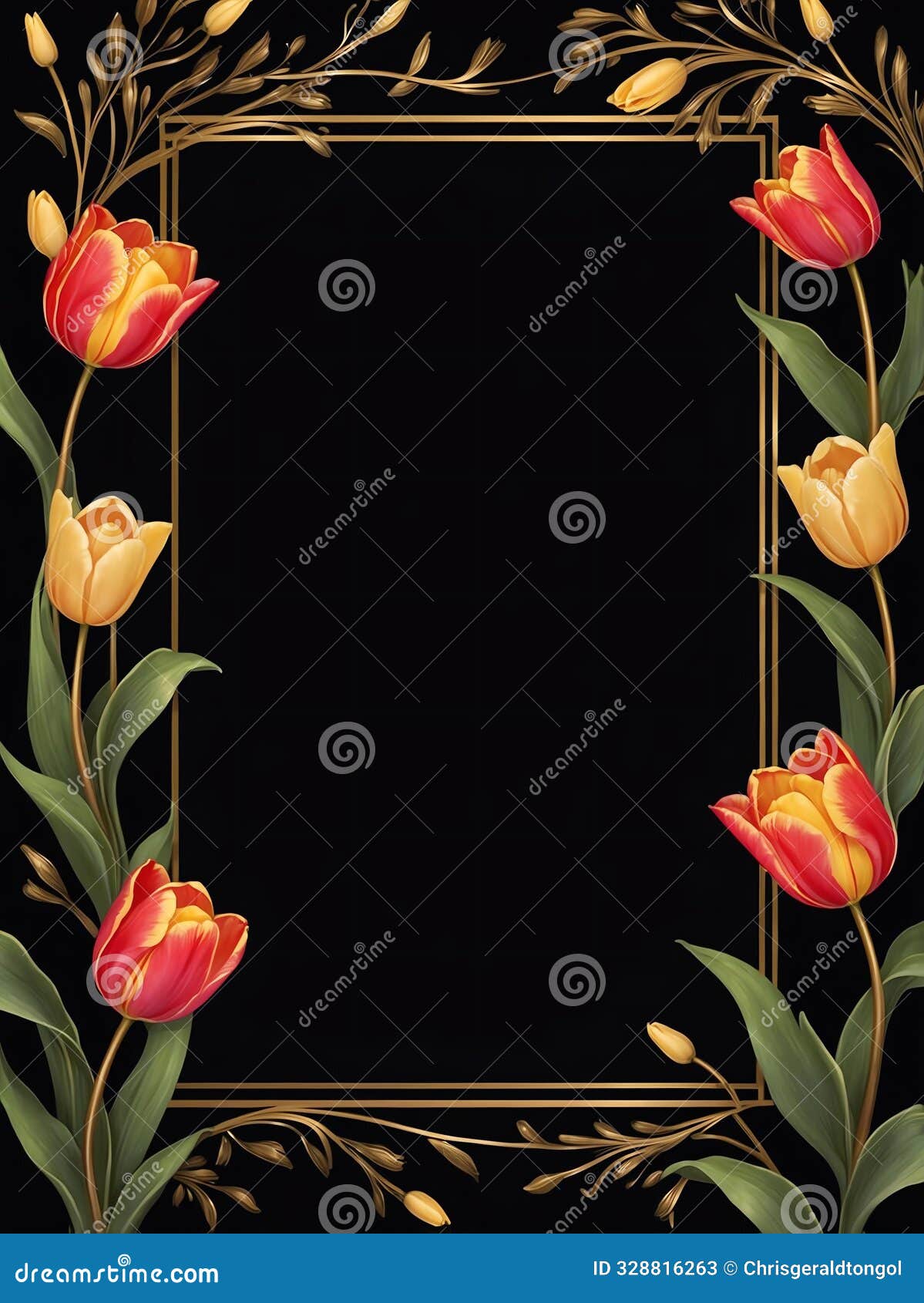Black Space for Text with Floral Border Ai Generated Stock Illustration ...