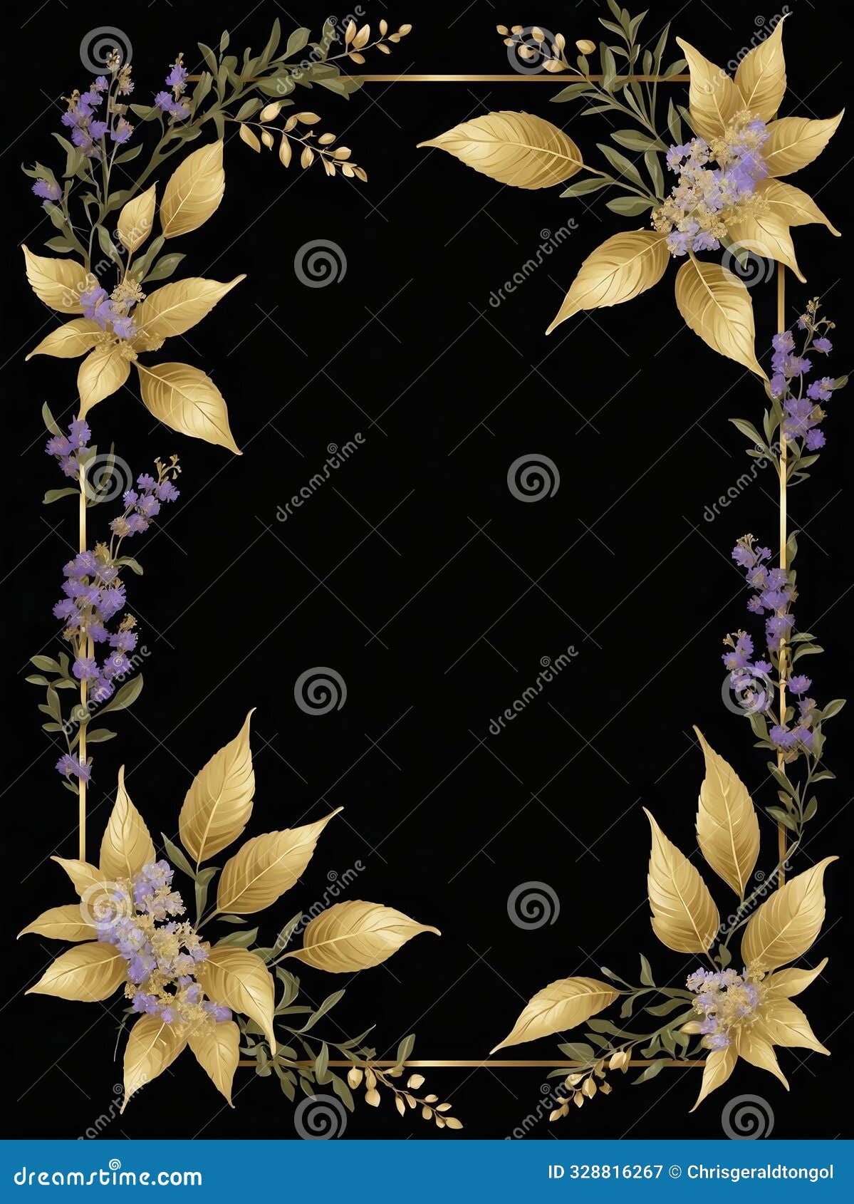 Black Space for Text with Floral Border Ai Generated Stock Illustration ...