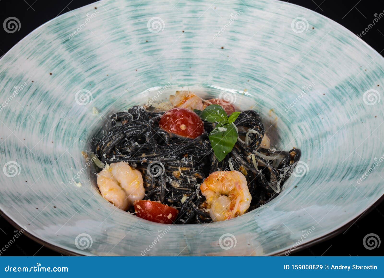 Black Spaghetti with Tiger Prawn Stock Image - Image of dinner ...