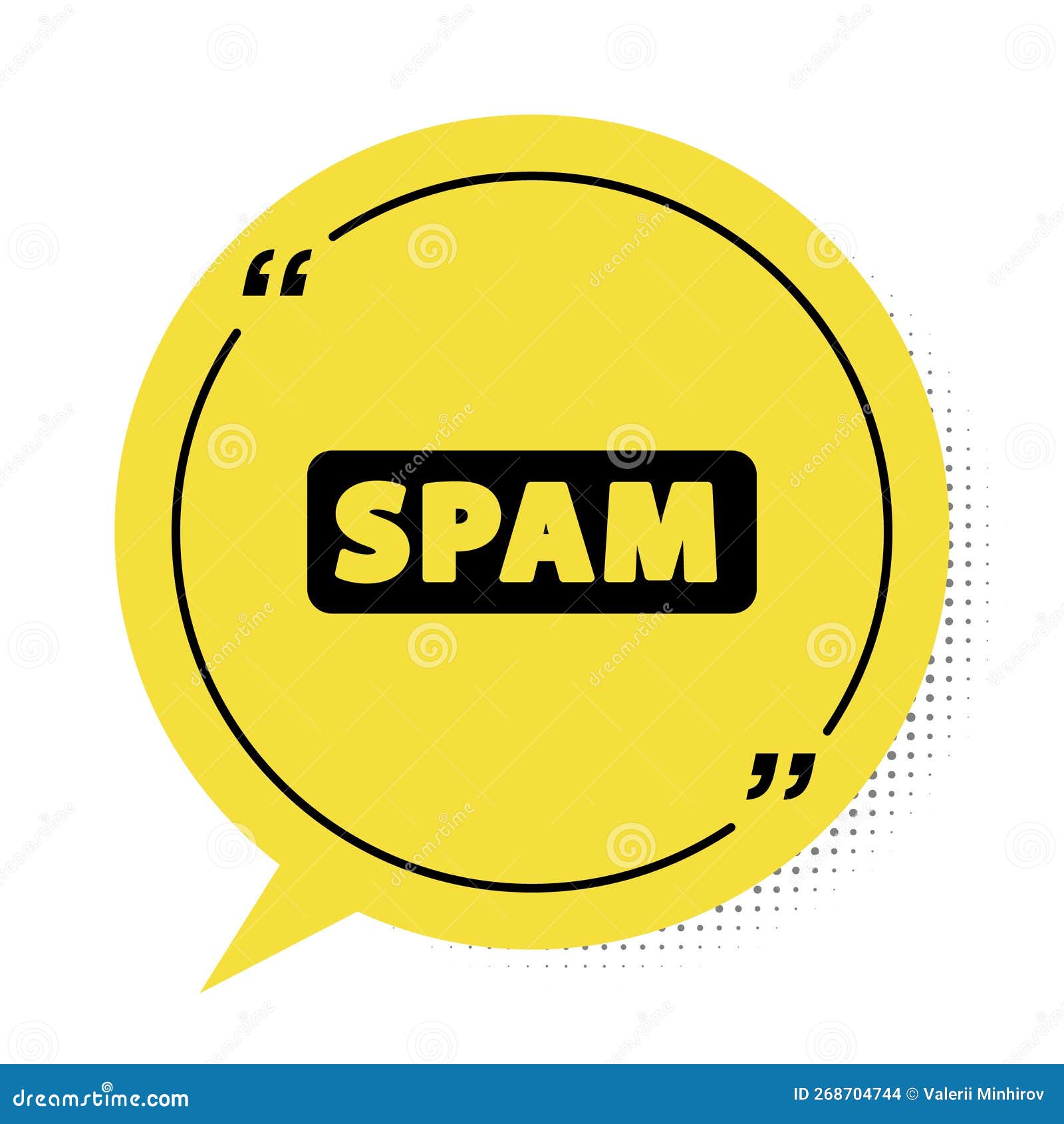 Black Spam Icon Isolated on White Background. Yellow Speech Bubble ...