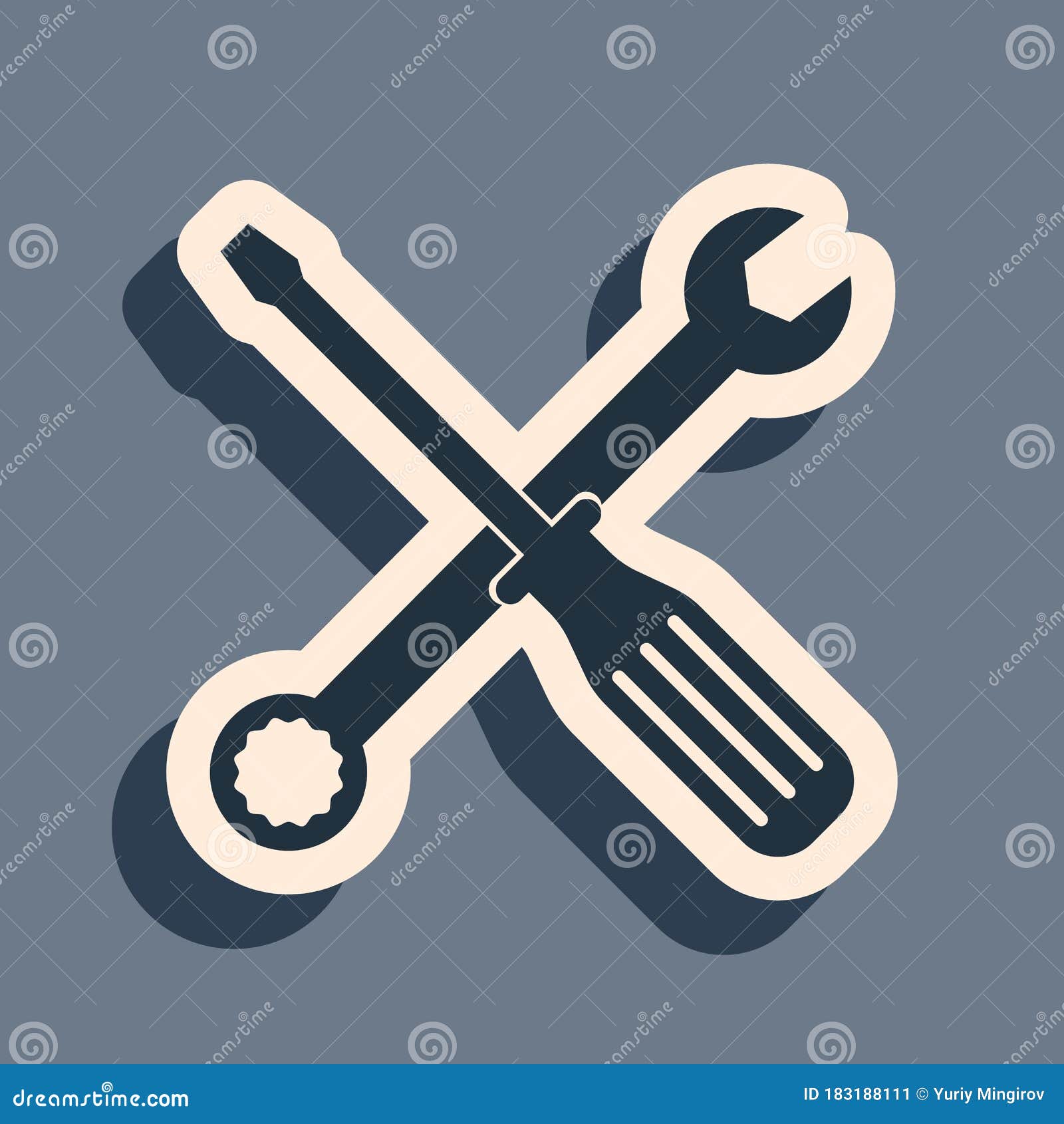 Black Spanner and Screwdriver Tools Icon Isolated on Grey Background ...