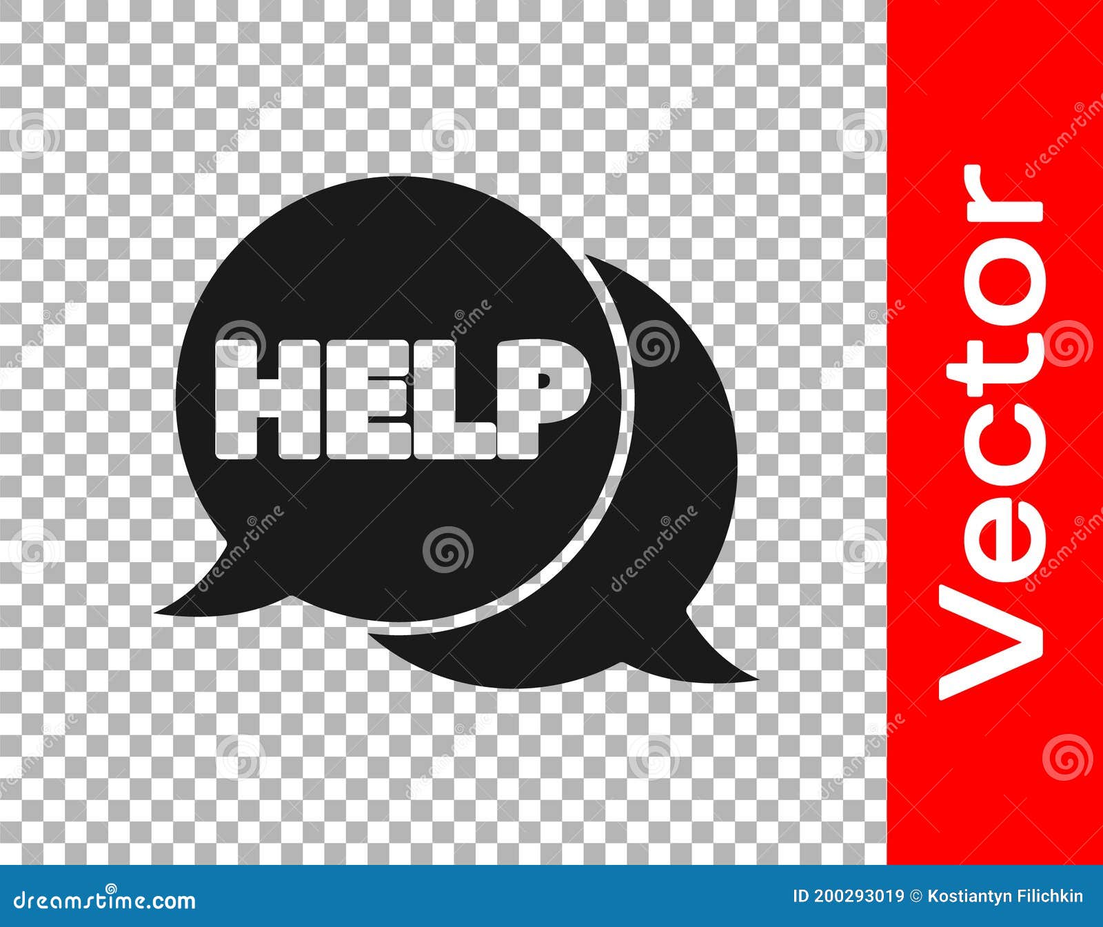 Black Speech Bubble with Text Help Icon Isolated on Transparent ...