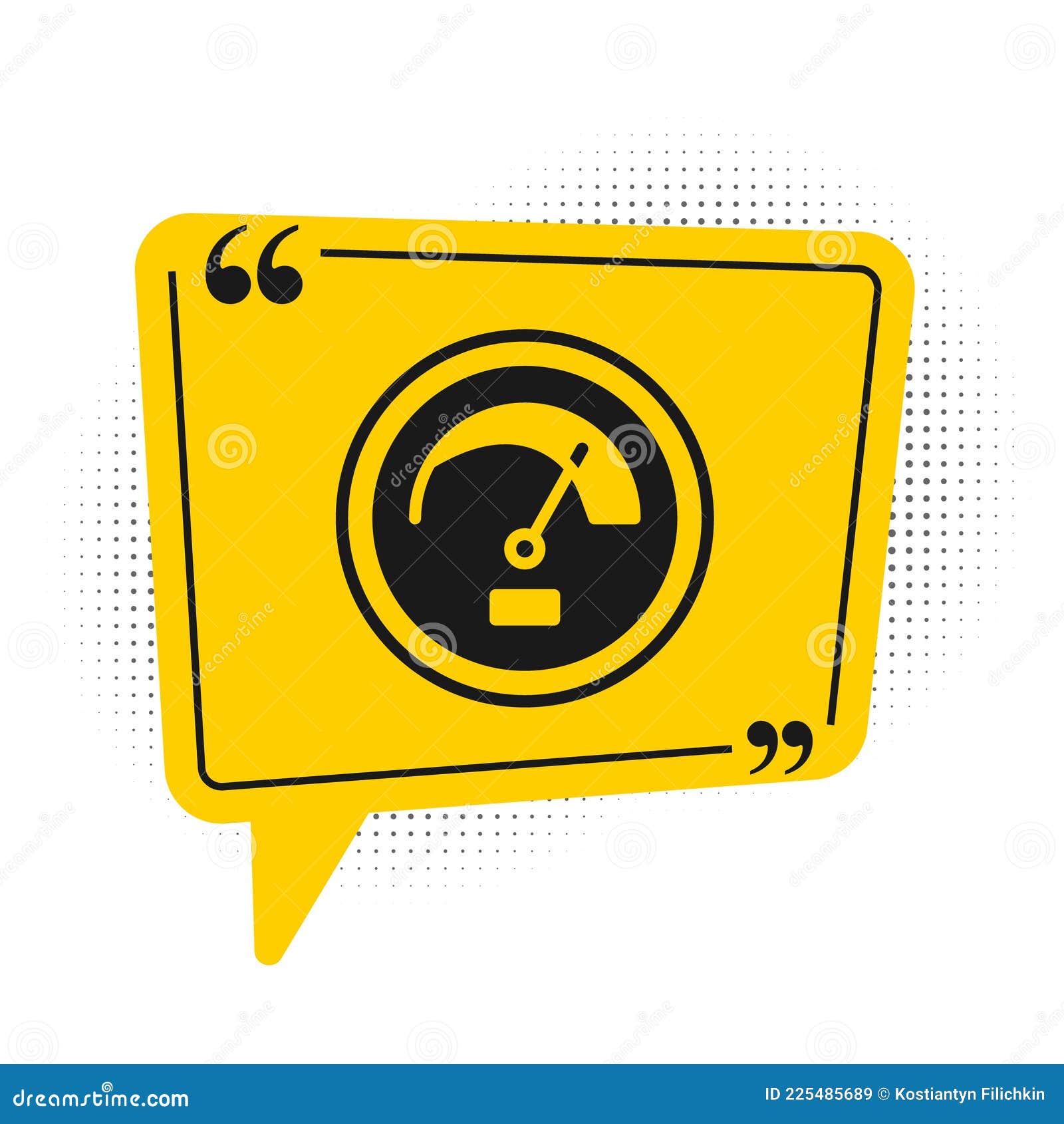 Black Speedometer Icon Isolated on White Background. Yellow Speech Bubble Symbol Stock Vector ...