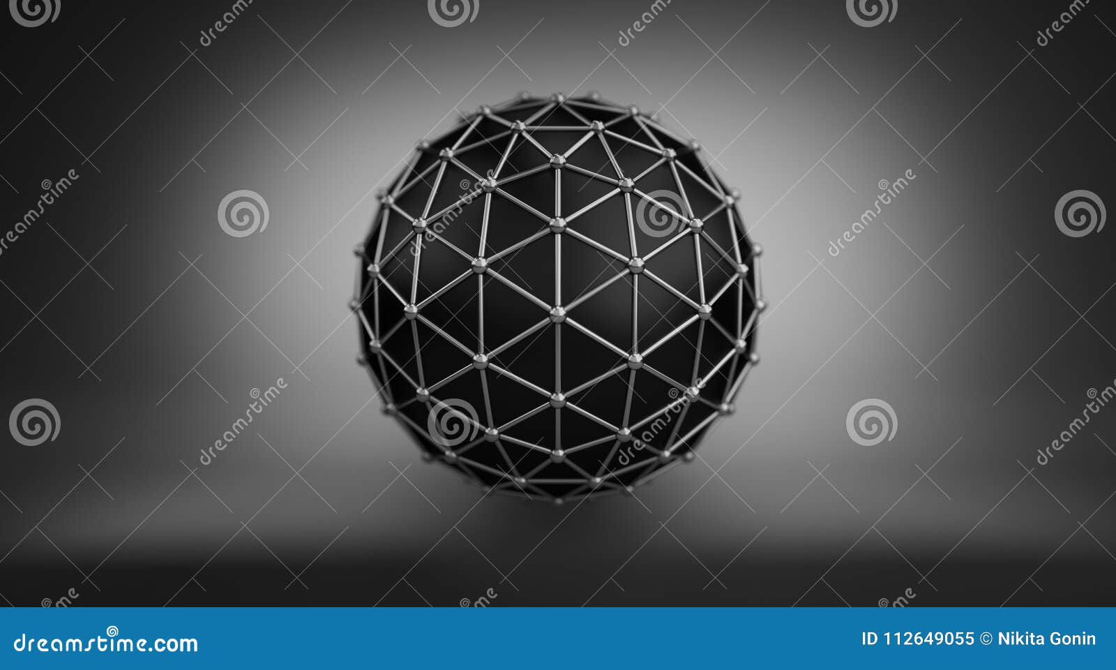 Black Sphere and Polygonal Wireframe 3D Illustration Stock Illustration ...
