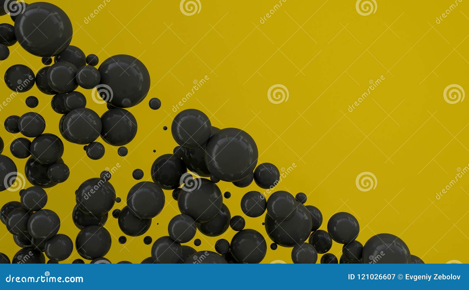Black Spheres of Random Size on Yellow Background Stock Illustration ...