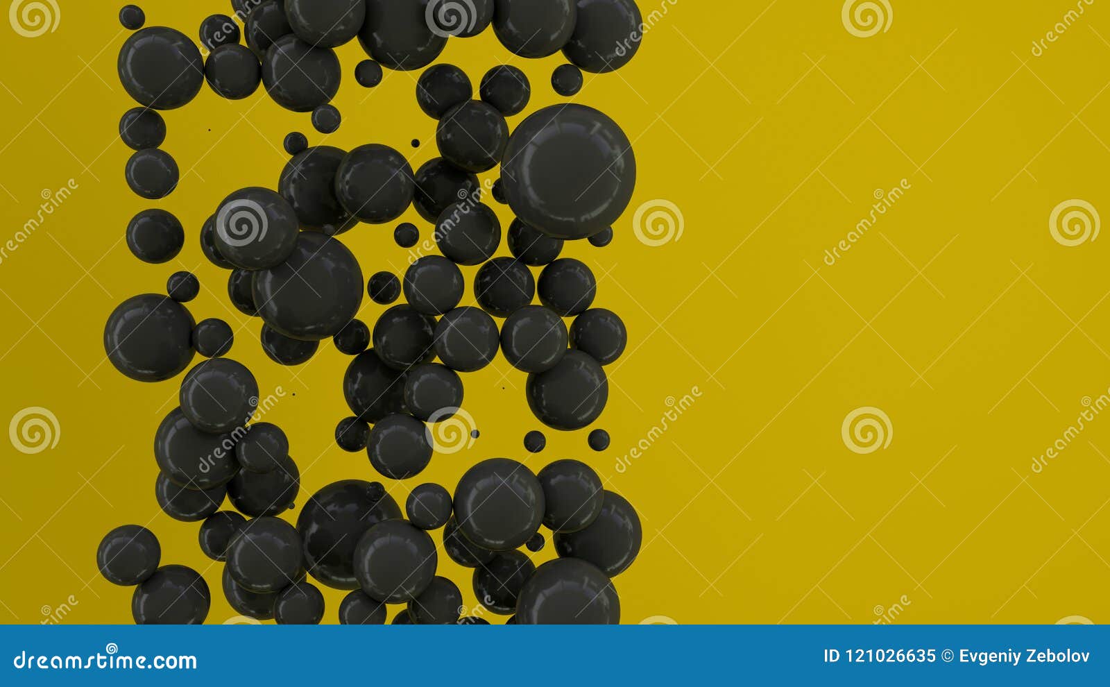 Black Spheres of Random Size on Yellow Background Stock Illustration ...