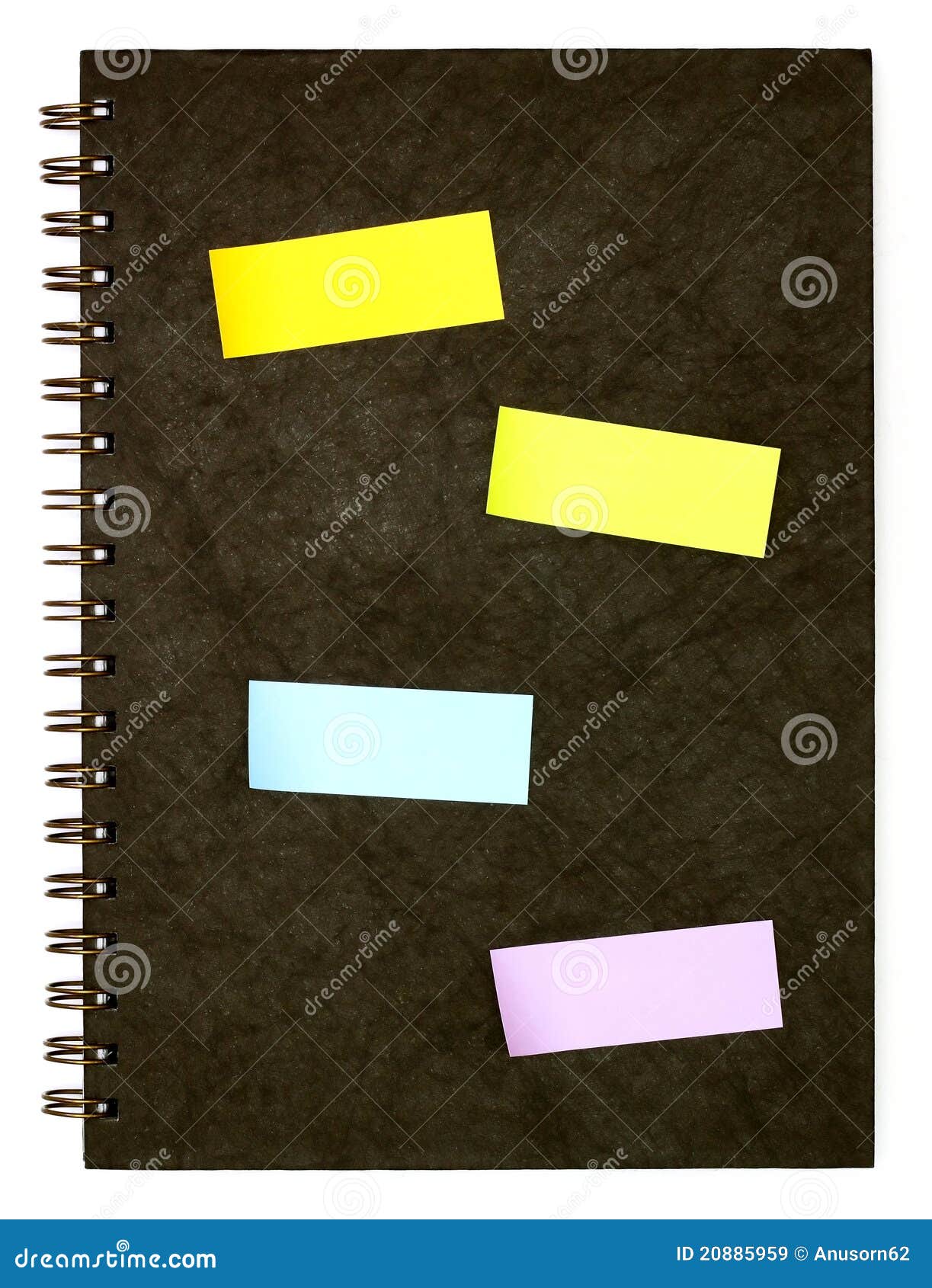 Black Spiral Note Book and Post it Stock Image - Image of empty ...