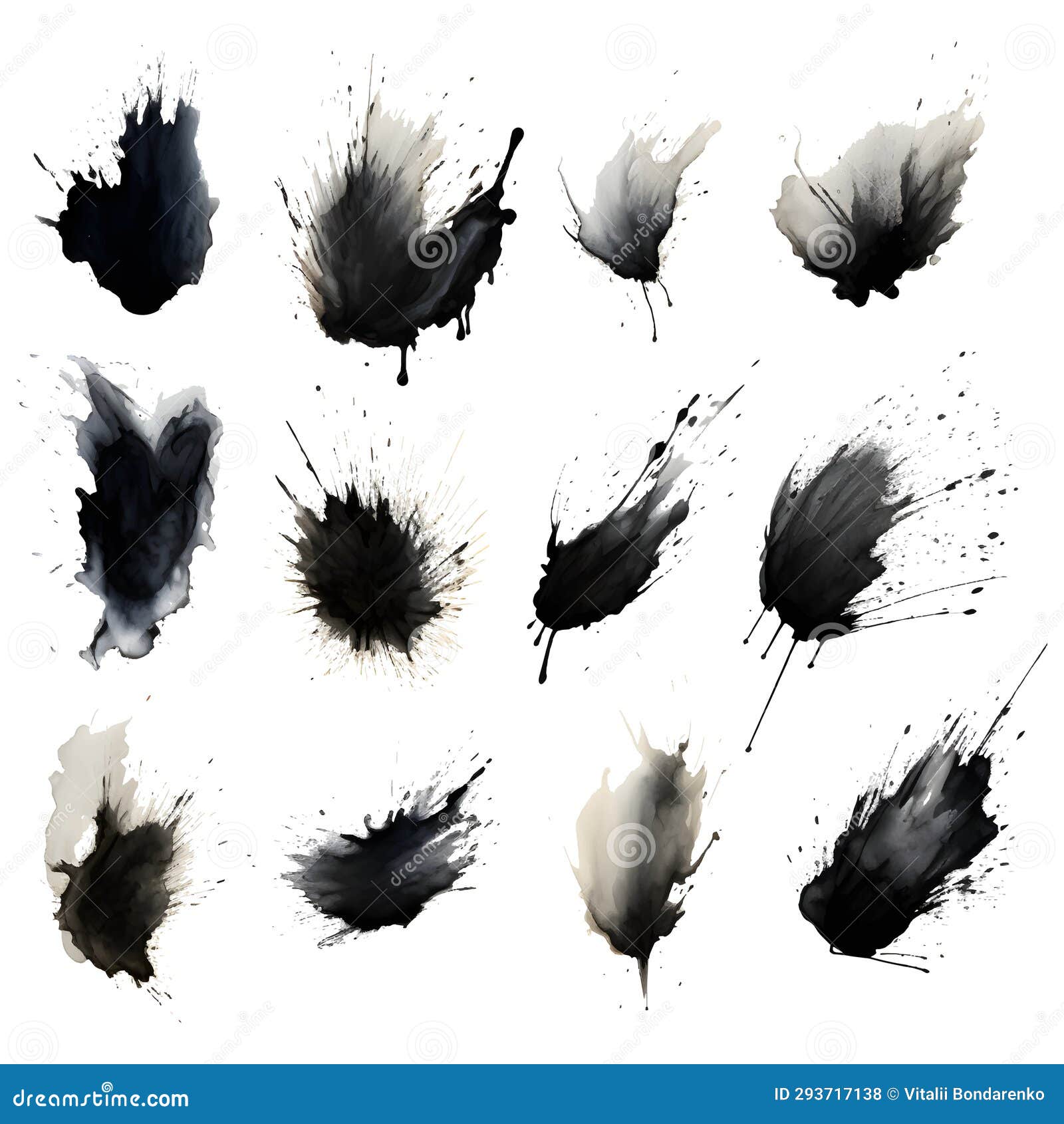 Black Splatter Collection. Vector Set of Ink Splashes Stock Photo ...