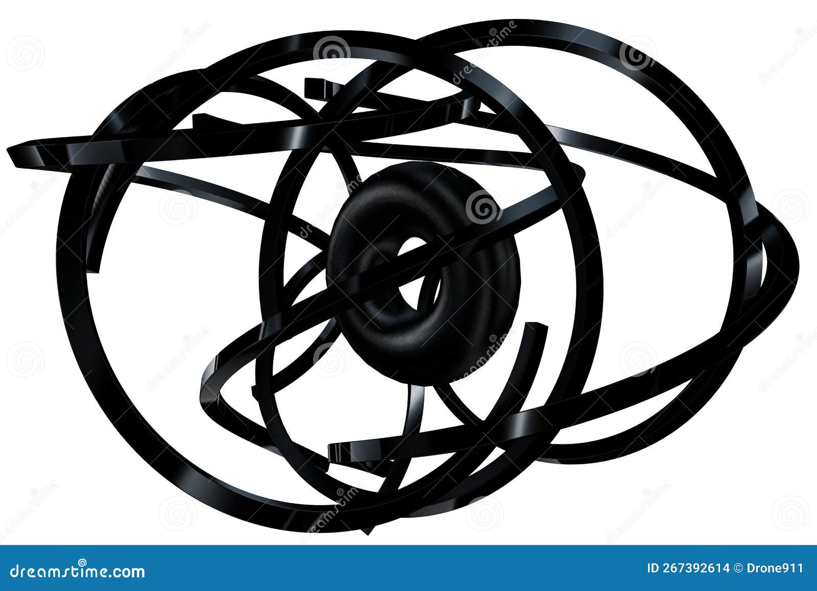 Black Splines and Ring in Abstract Design. 3D Render Stock Illustration ...