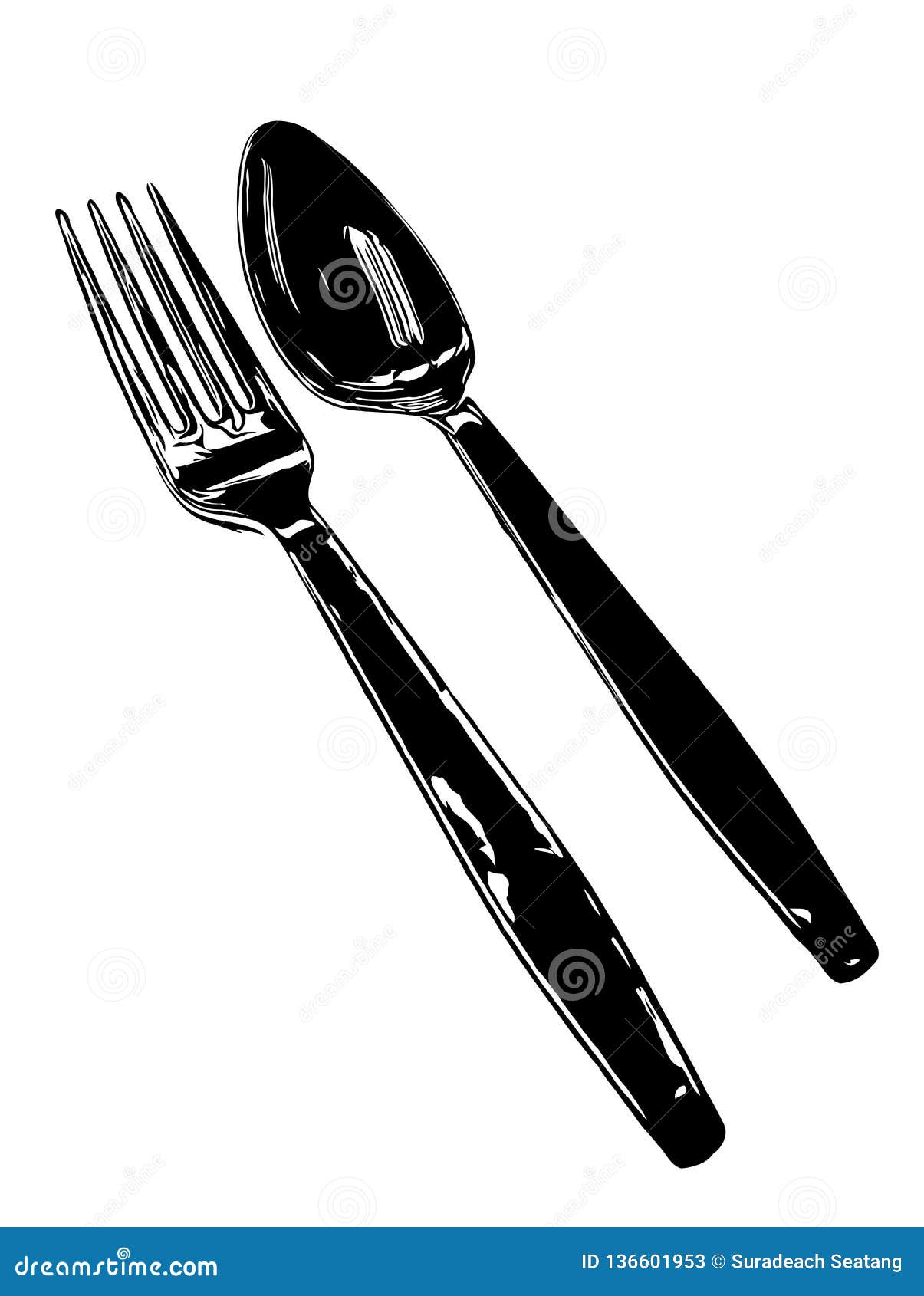 Black Spoon and Fork by Illustration Stock Illustration - Illustration ...
