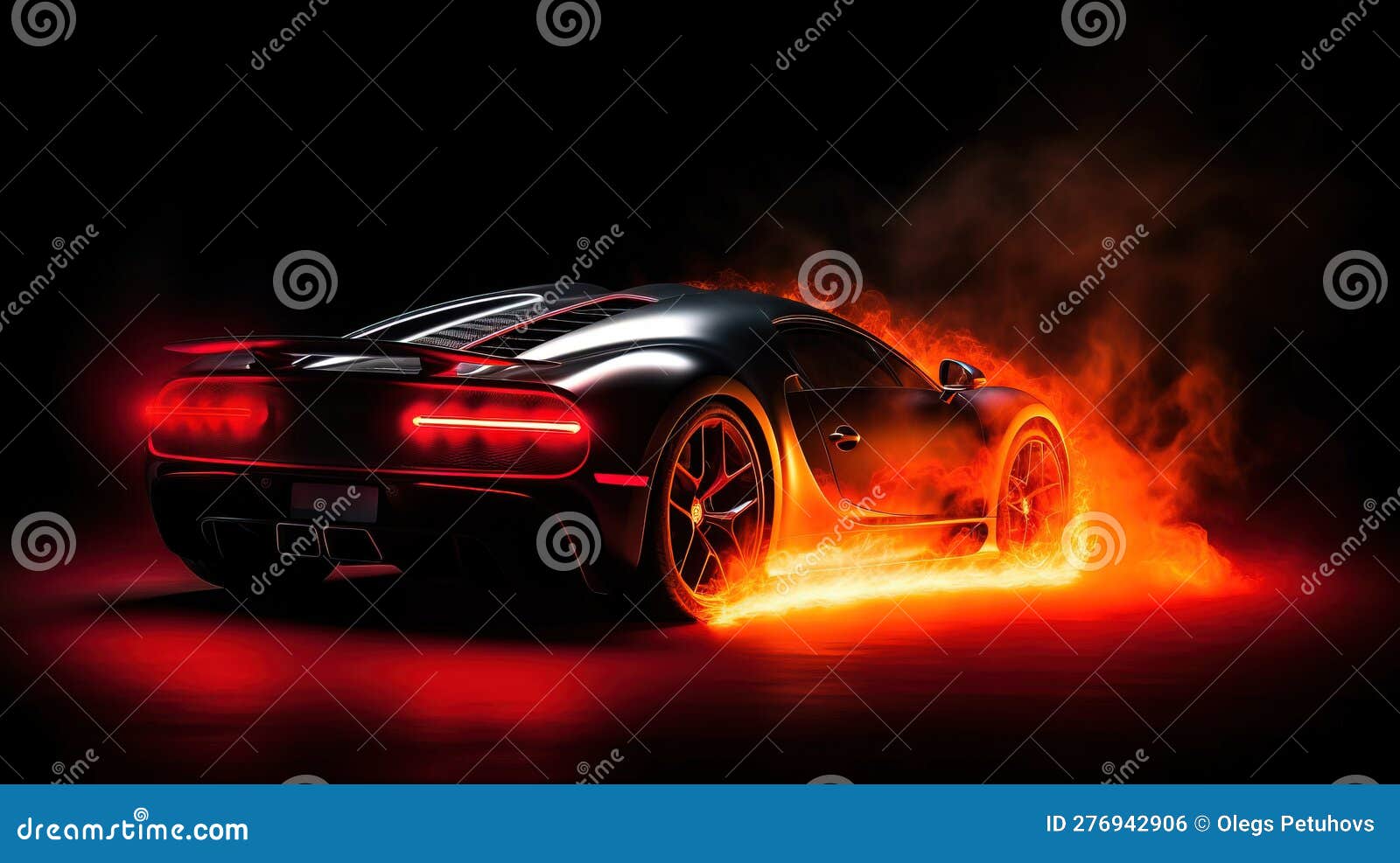 A Black Sports Car with Flames on the Side of it Stock Illustration ...