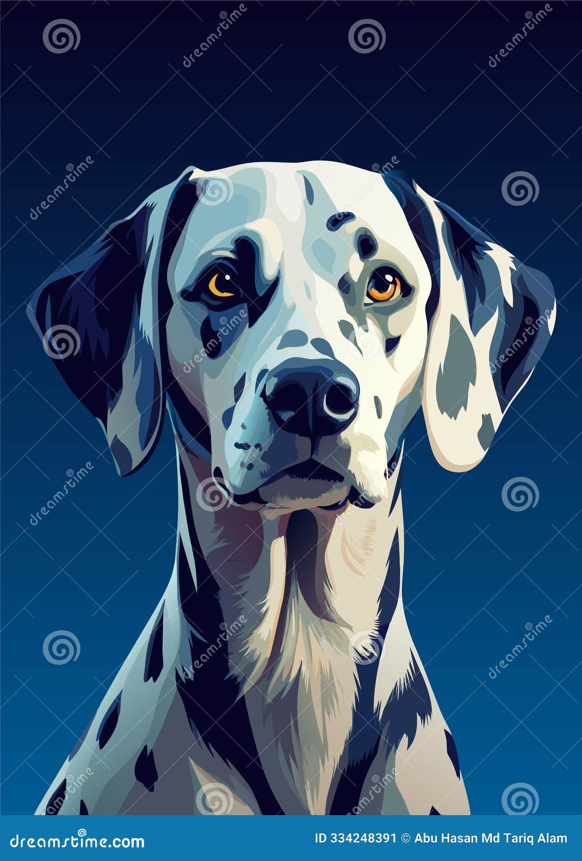 A Black Spotted Canine Dog Isolated on Dark Blue Stock Vector ...