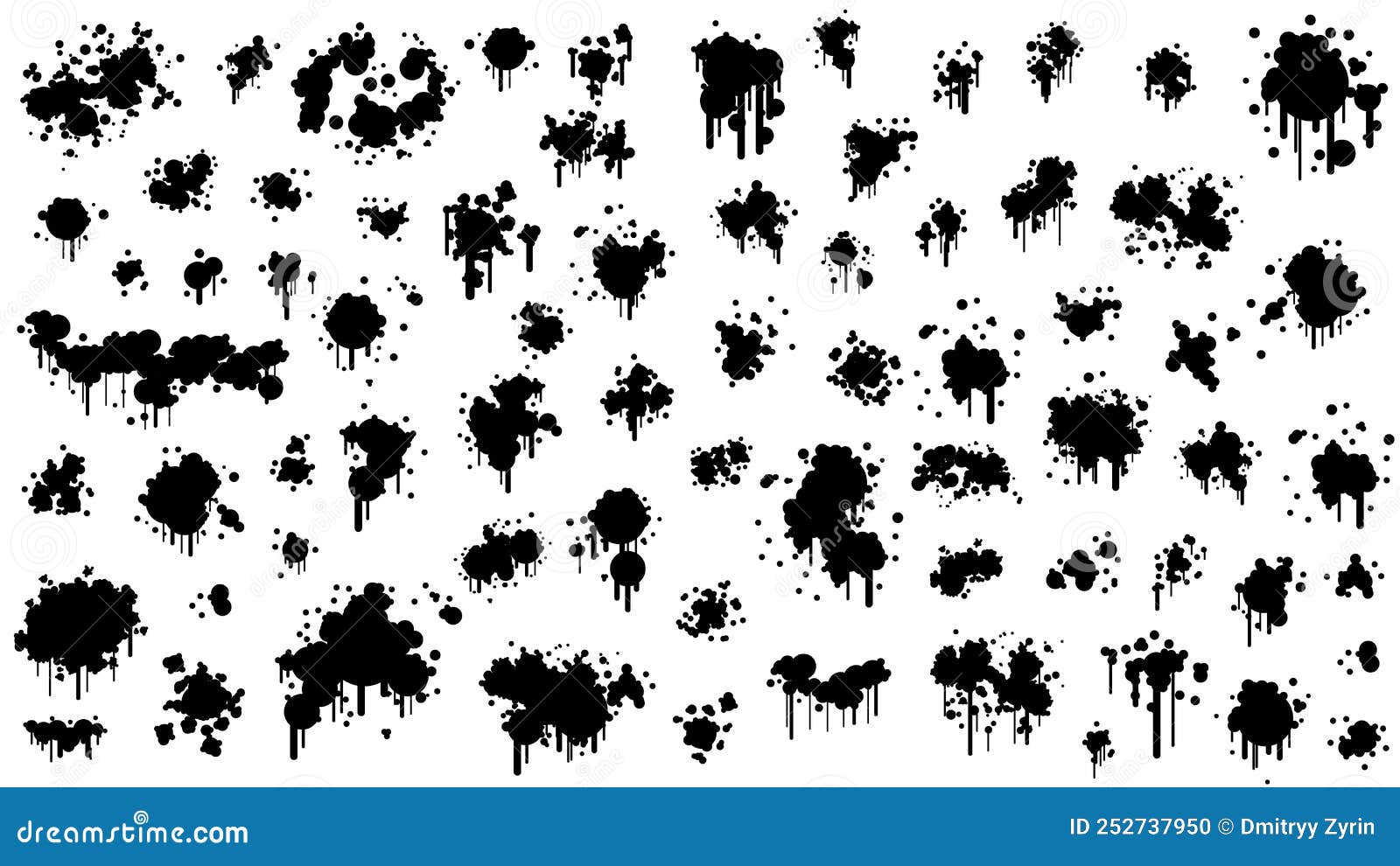 Black Spray Different Set Paint Blot Element Vector Design Object Brush ...