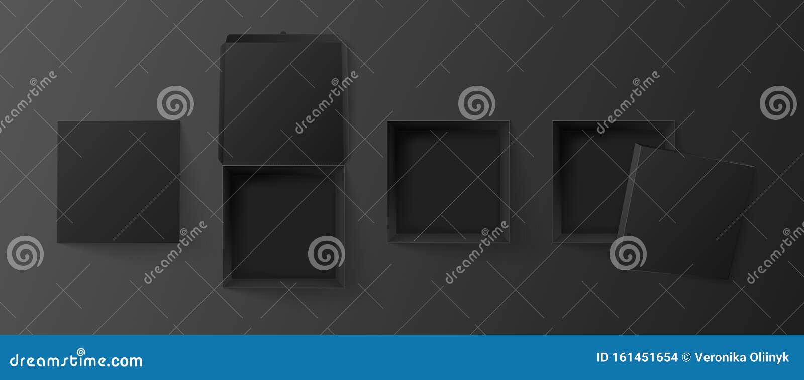 Black Square Box Top View. Empty Cube Package, Pizza Packaging Mockup ...