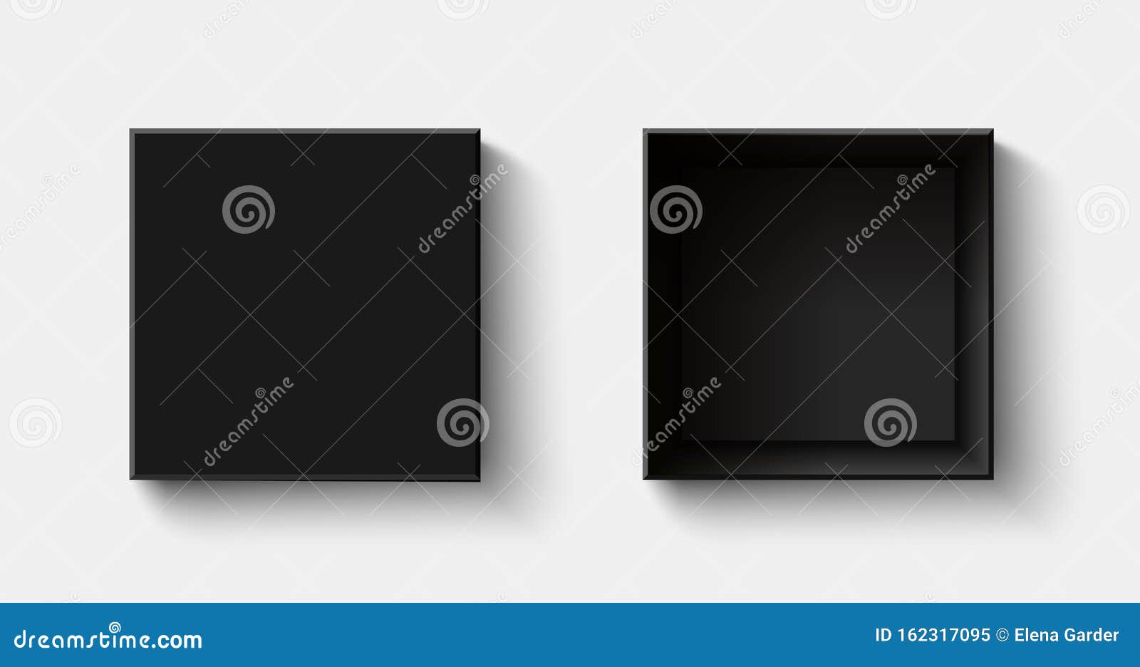 Black Square Box Top View. Open and Close Gift Boxes. Stock ...