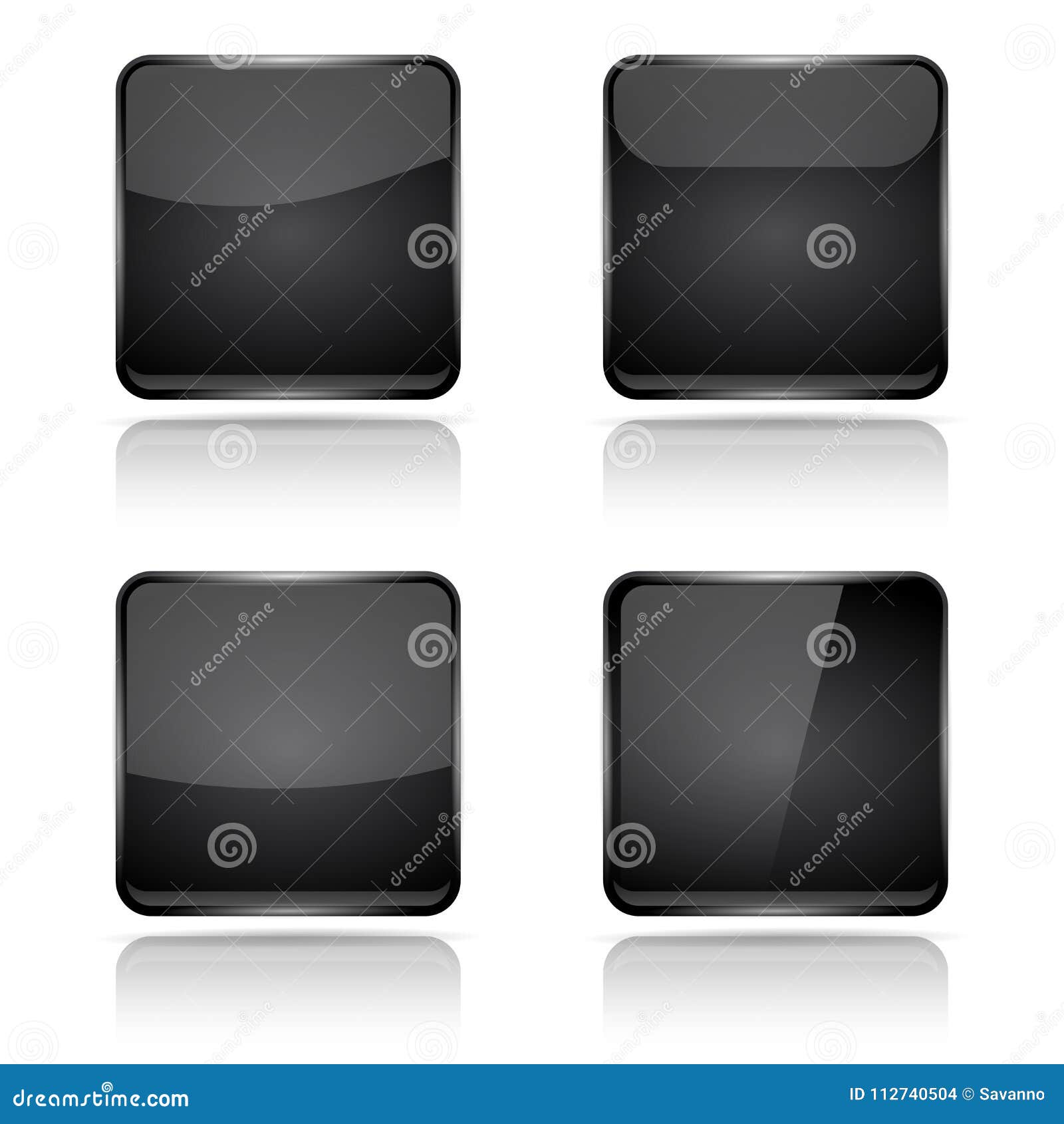 Black Square Buttons with Reflection Stock Vector - Illustration of ...
