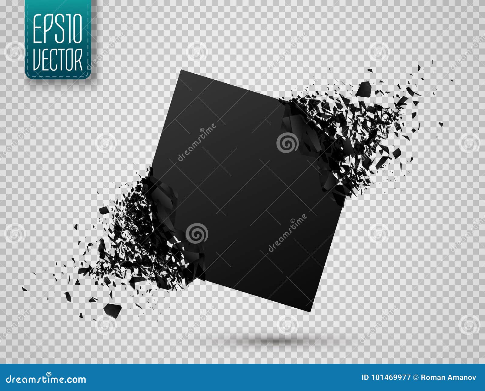 Black Square with Debris Isolated. Abstract Black Explosion. Vector ...