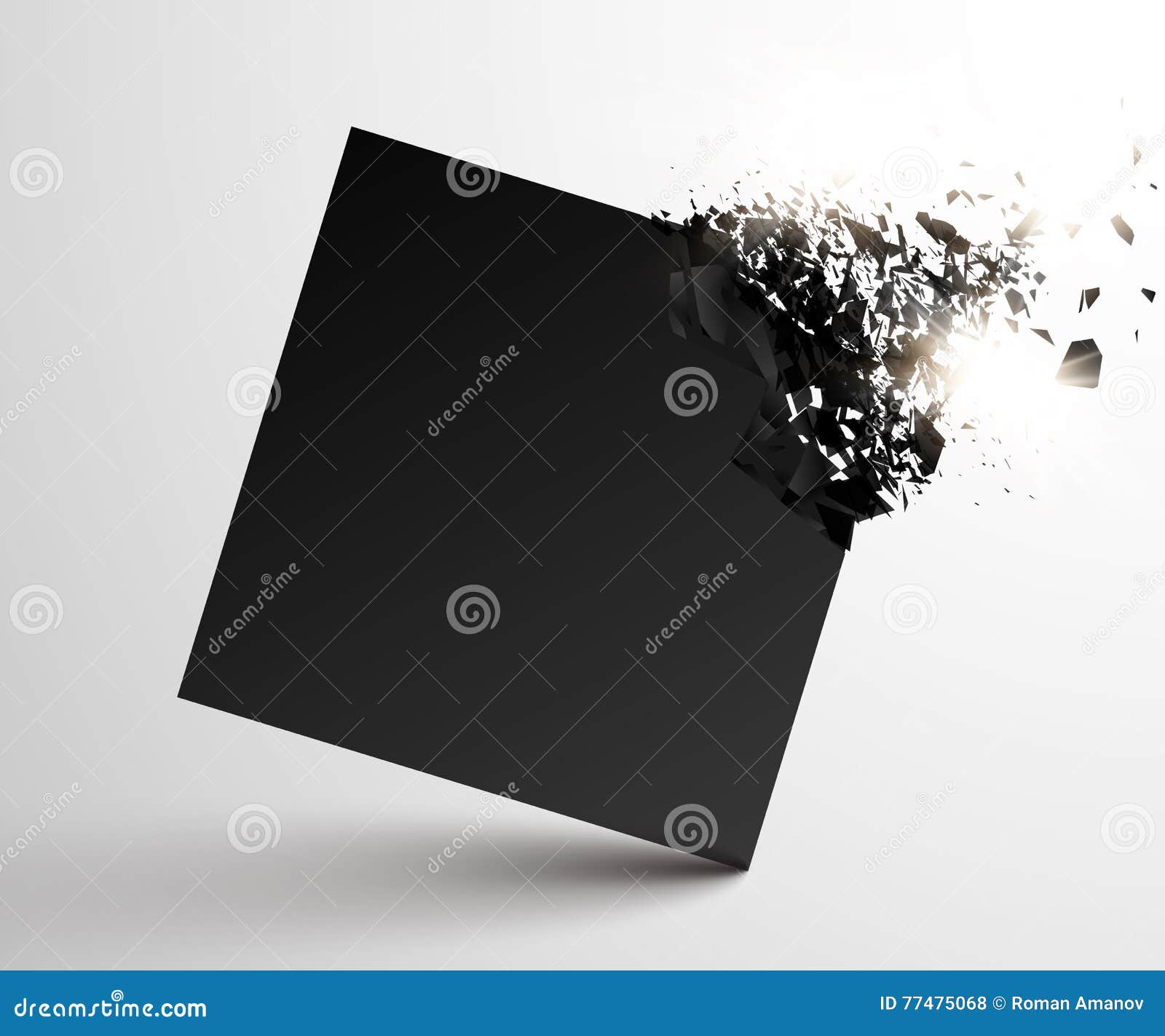 Black Square with Debris on White Background. Abstract Black Explosion ...