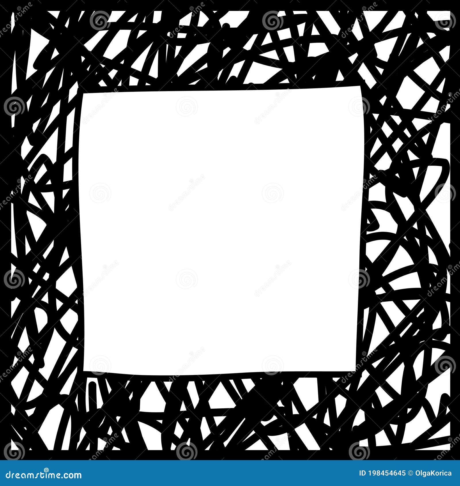 Black Square Frame, Chaotic Hatching Mesh. Black and White Design ...