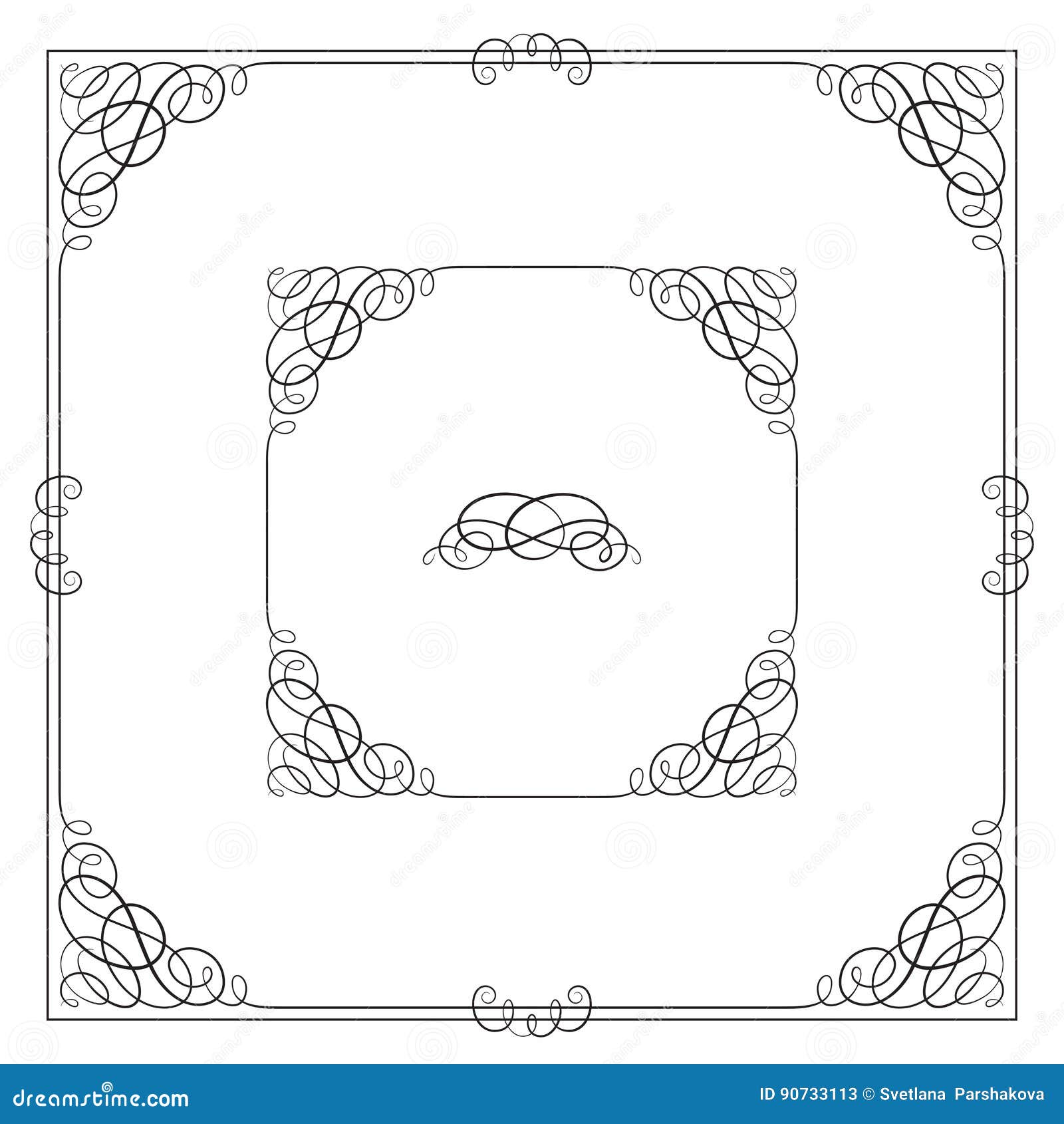 Black Square Ornate Borders with Vignette Corners Stock Vector ...