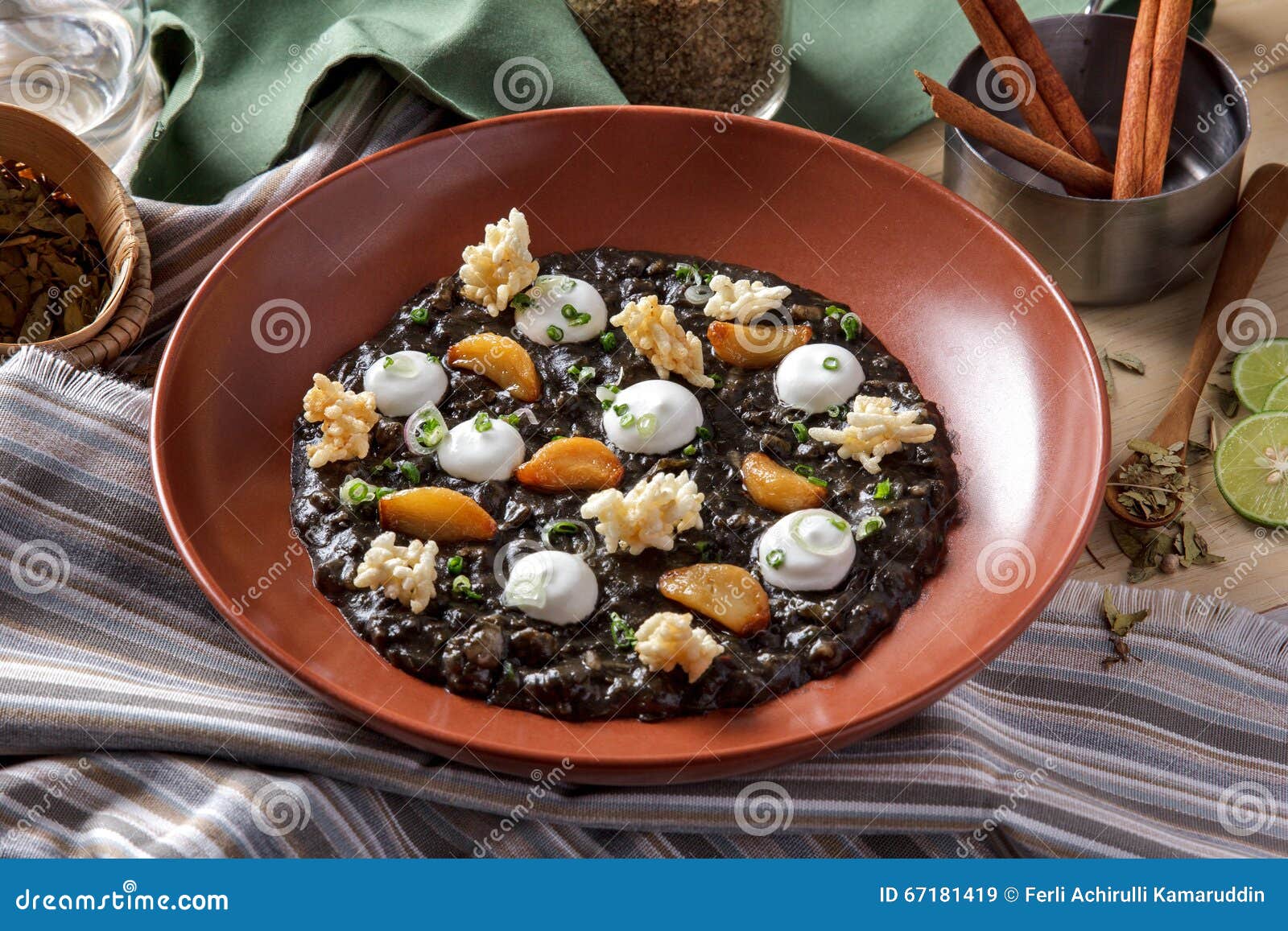 Black Squid Risotto Served As Tapas Stock Image - Image of cinnamon ...