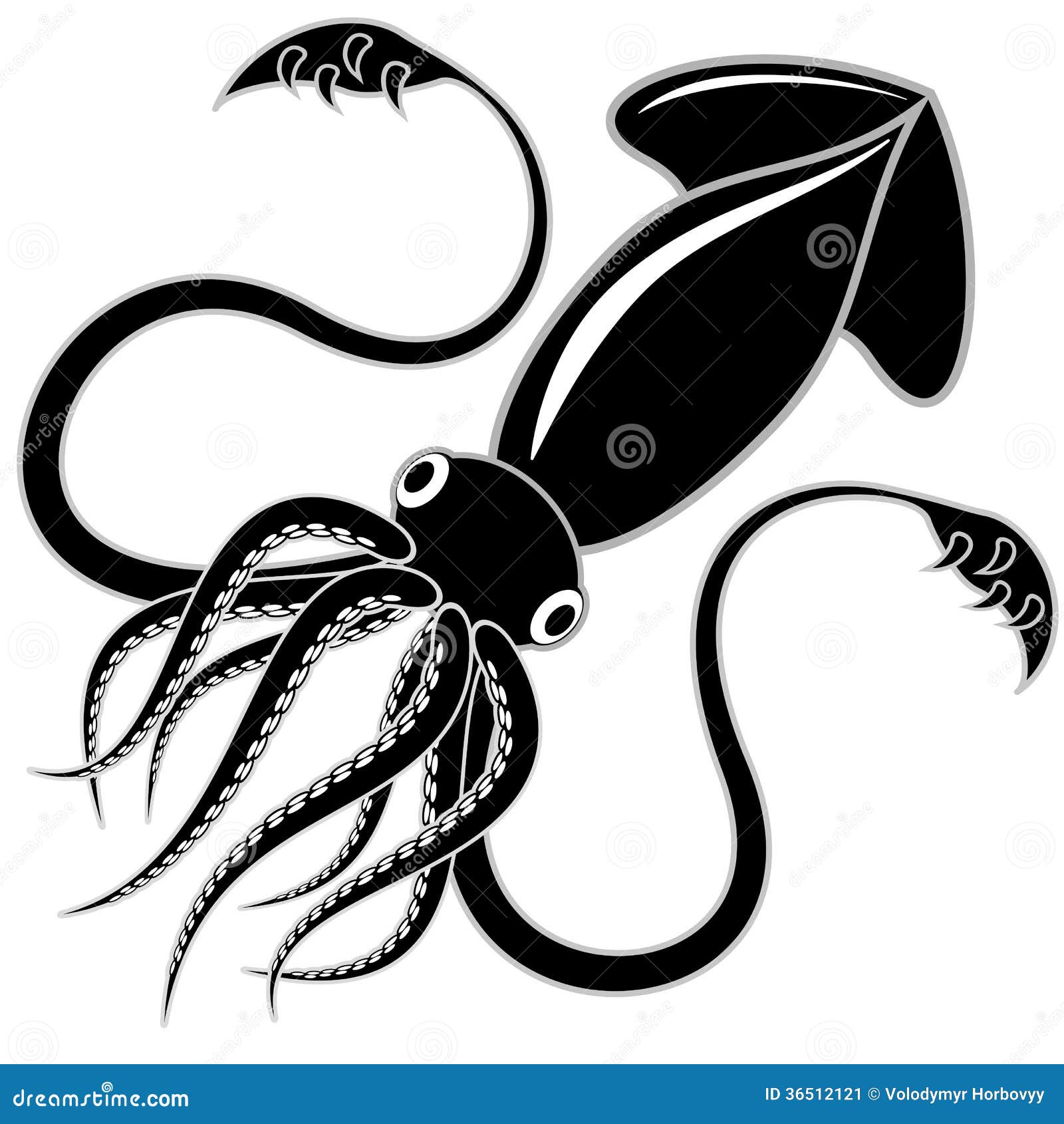 Black squid stock vector. Illustration of mollusk, aquatic - 36512121
