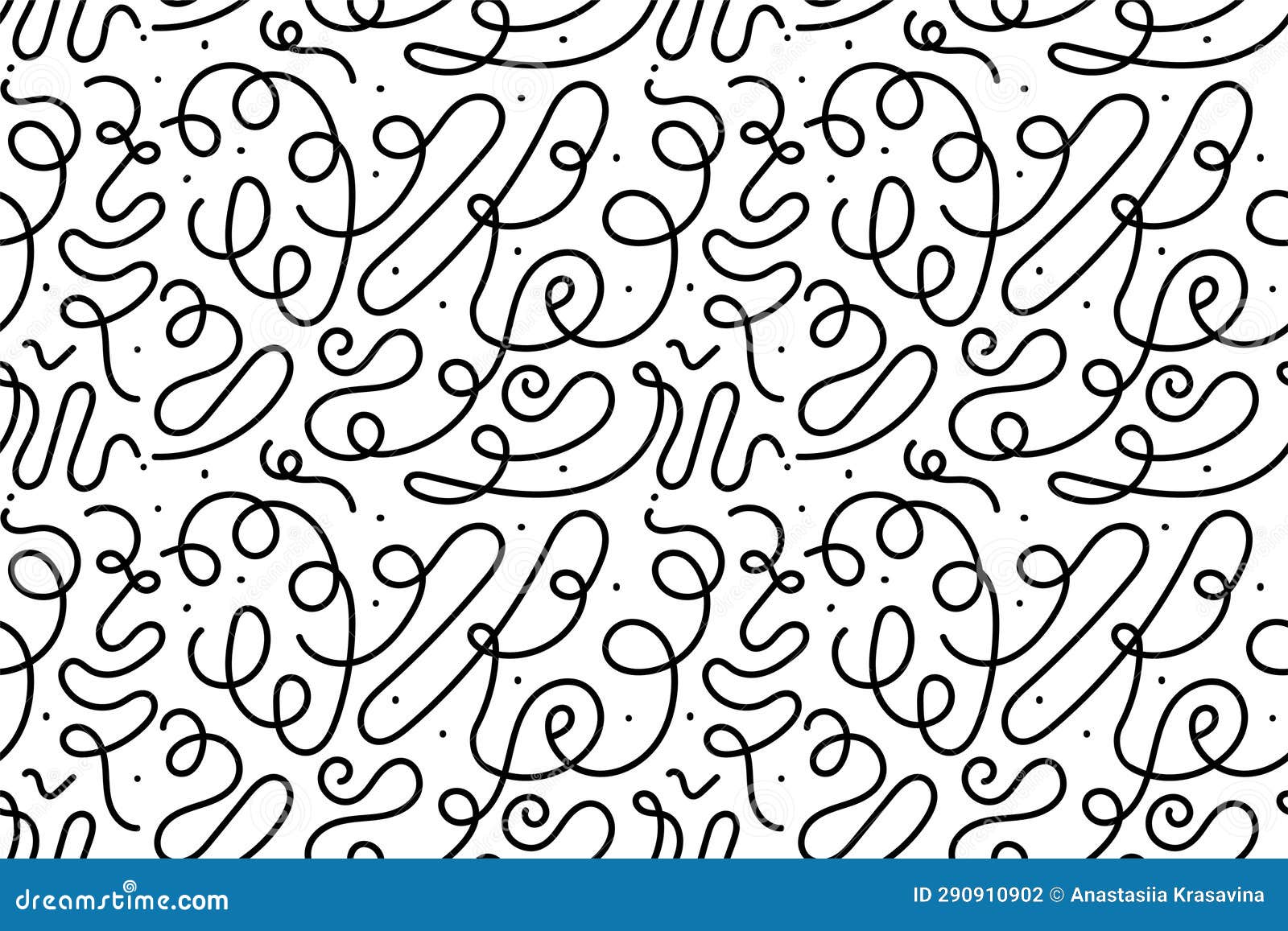 Black Squiggle Doodle Seamless Pattern. Creative Abstract Squiggle ...