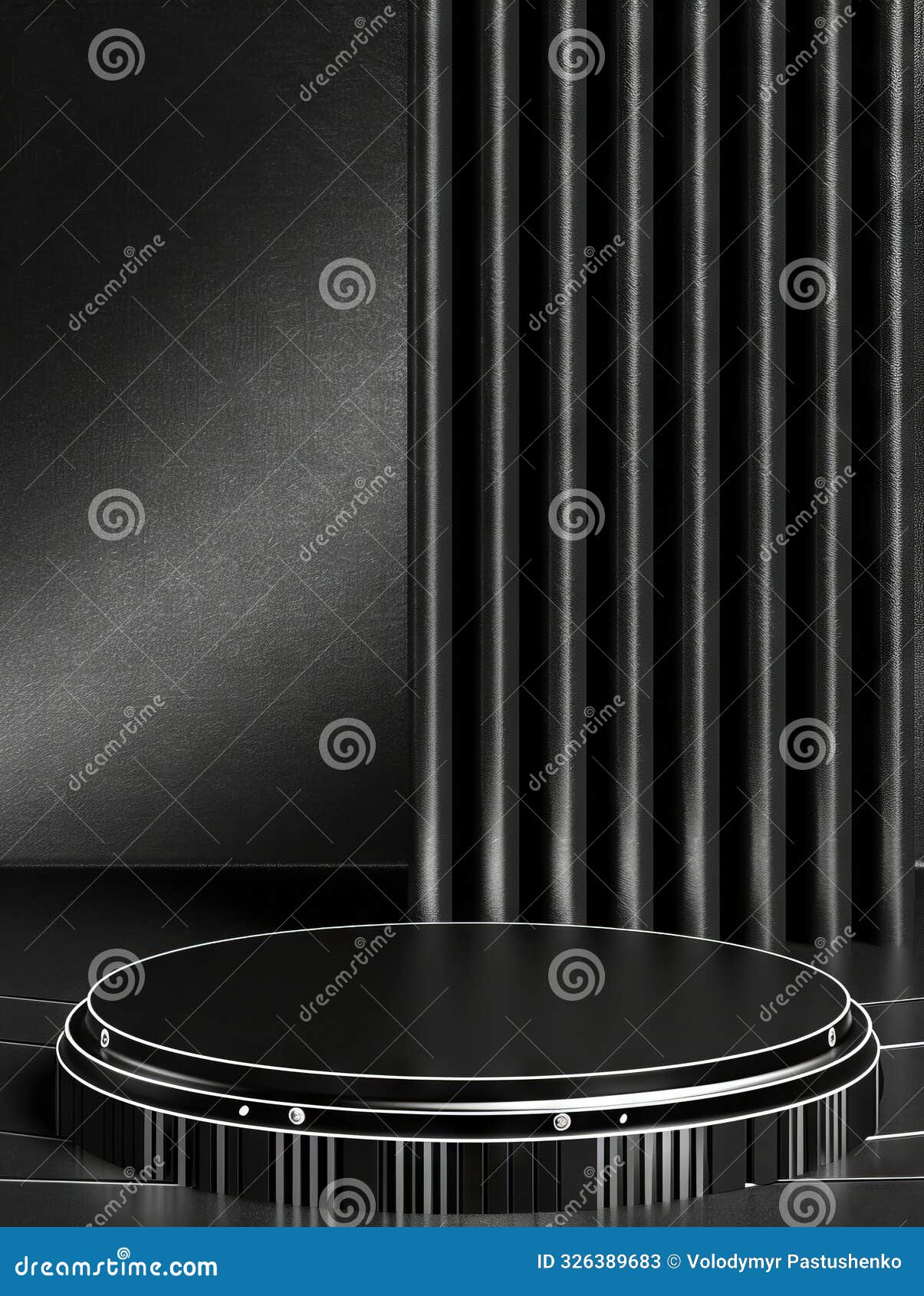 A Black Stage with a Round Platform and Curtains Stock Image - Image of ...