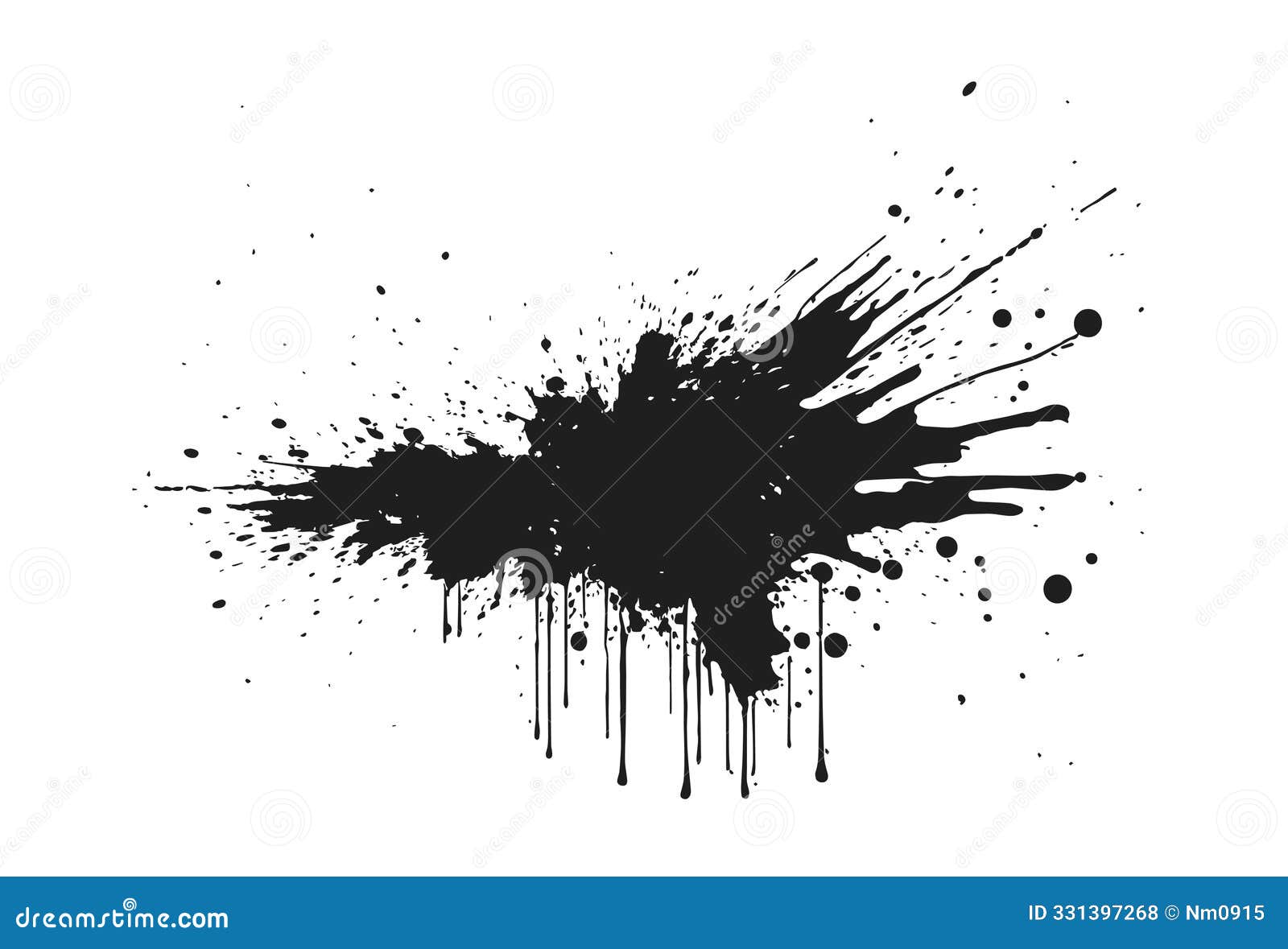 Black Stain with Splash and Dripping Ink. Grunge Paint Texture. Vector ...