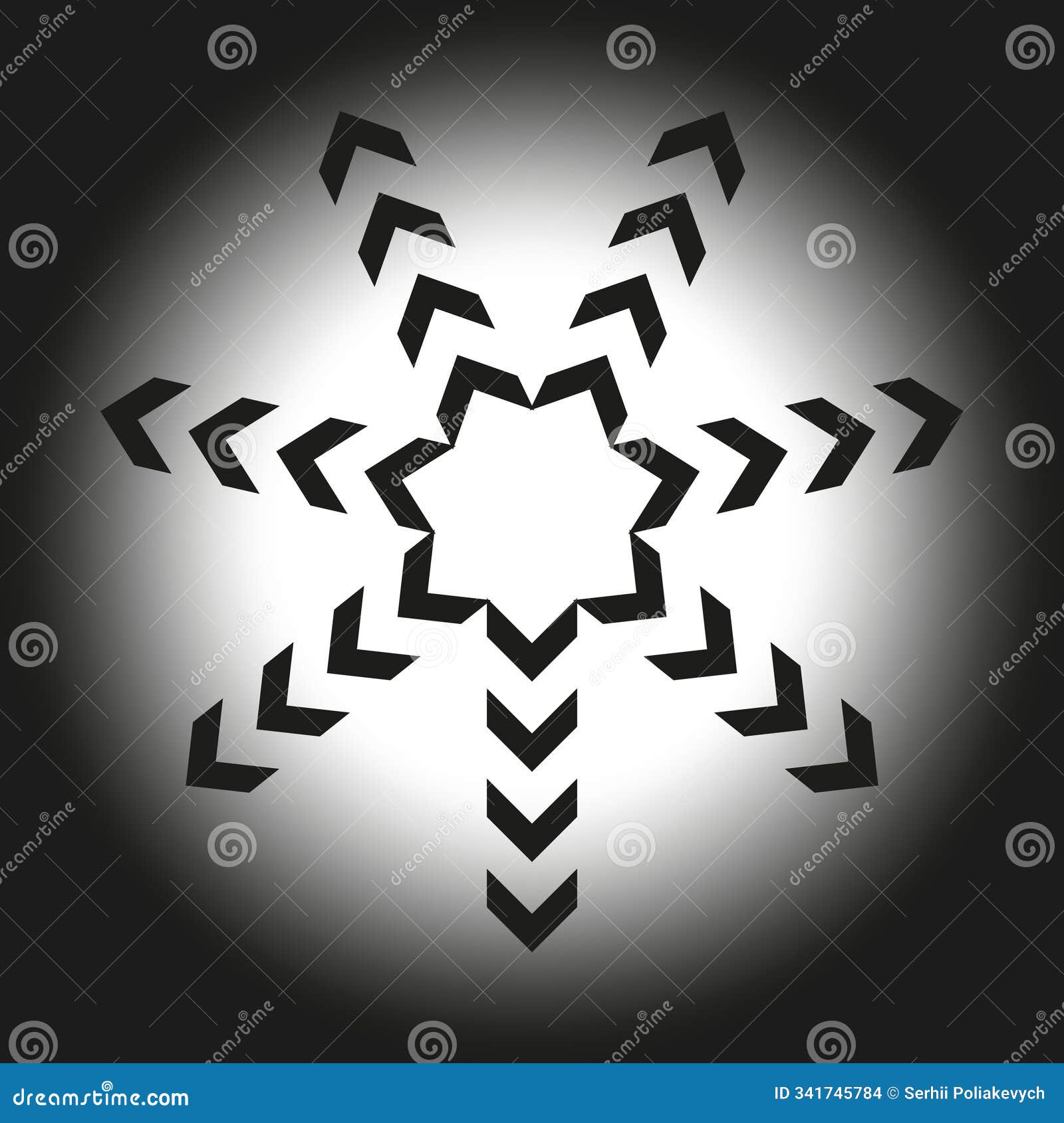 Black Star Shaped Design with Chevron Arrows Arranged Radially ...