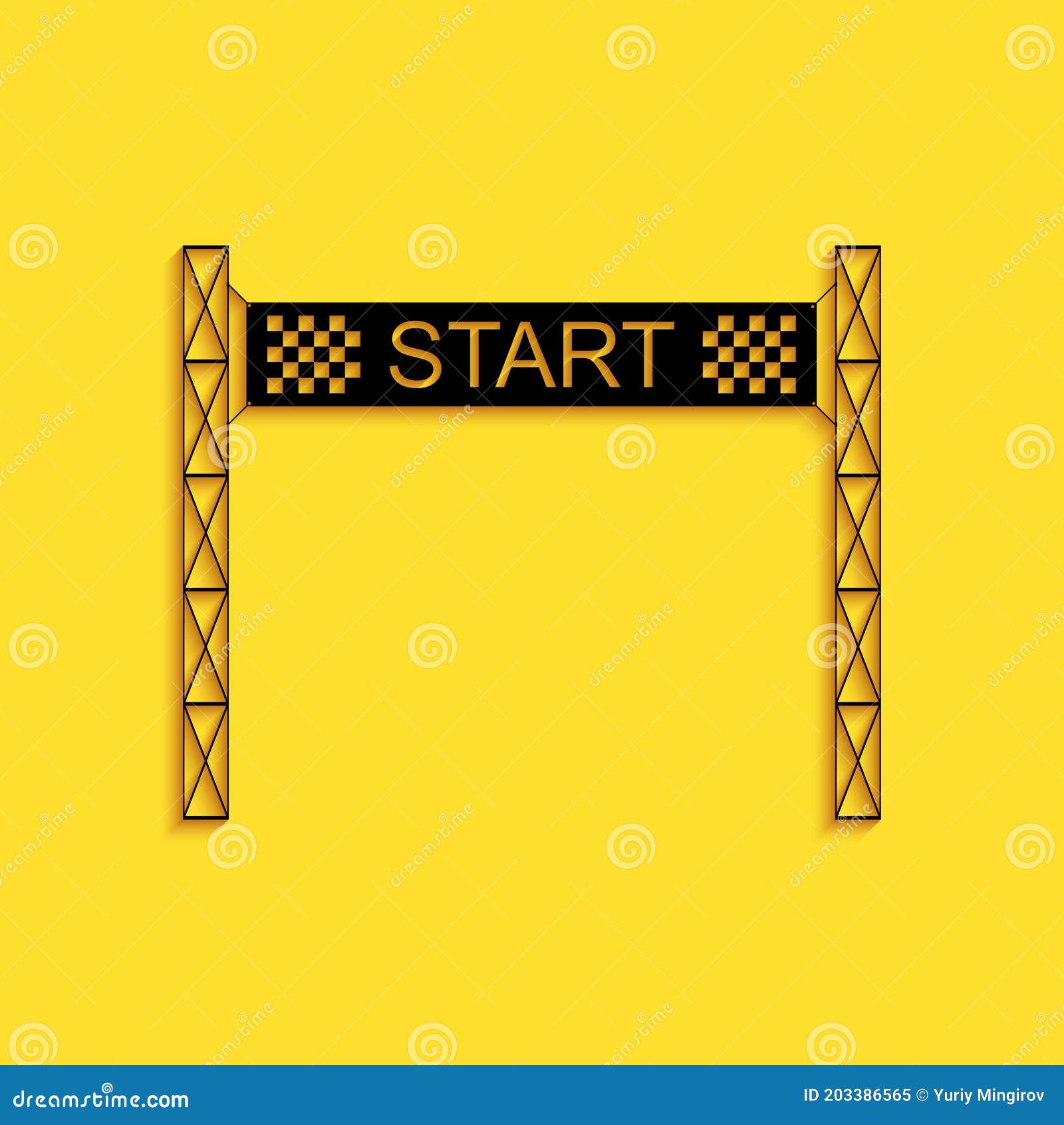 Black Starting Line Icon Isolated on Yellow Background. Start Symbol ...