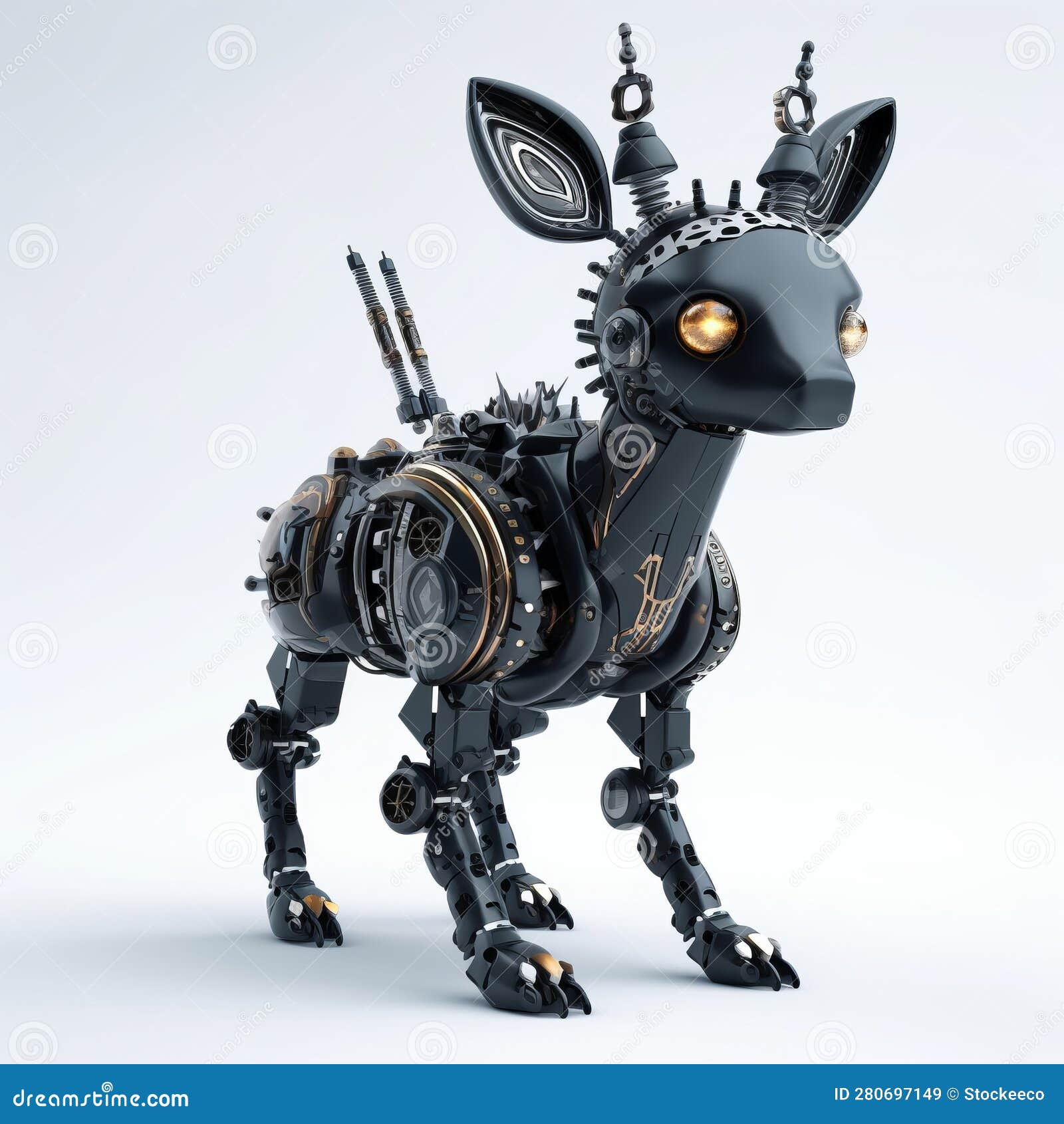 Black Steampunk Deer Robot in 3d Stock Illustration - Illustration of ...