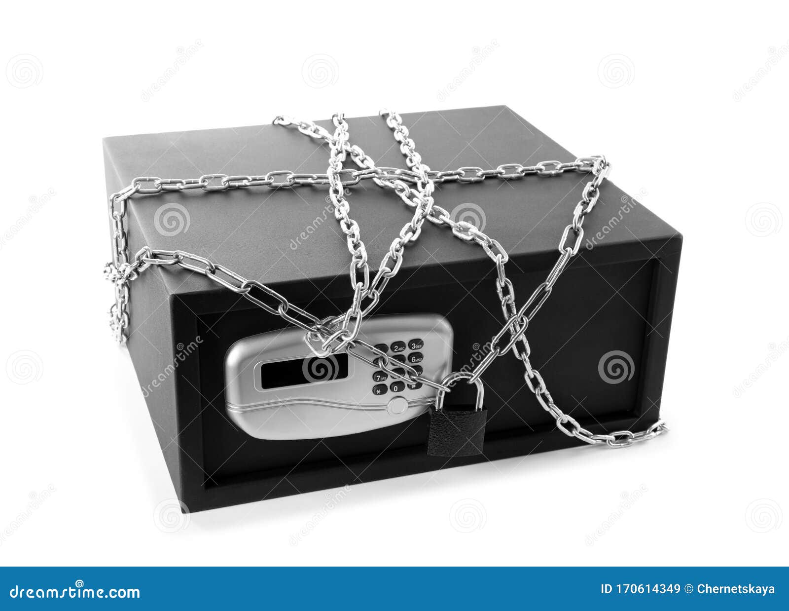 Black Steel Safe with Chain and Padlock on White Stock Image - Image of ...