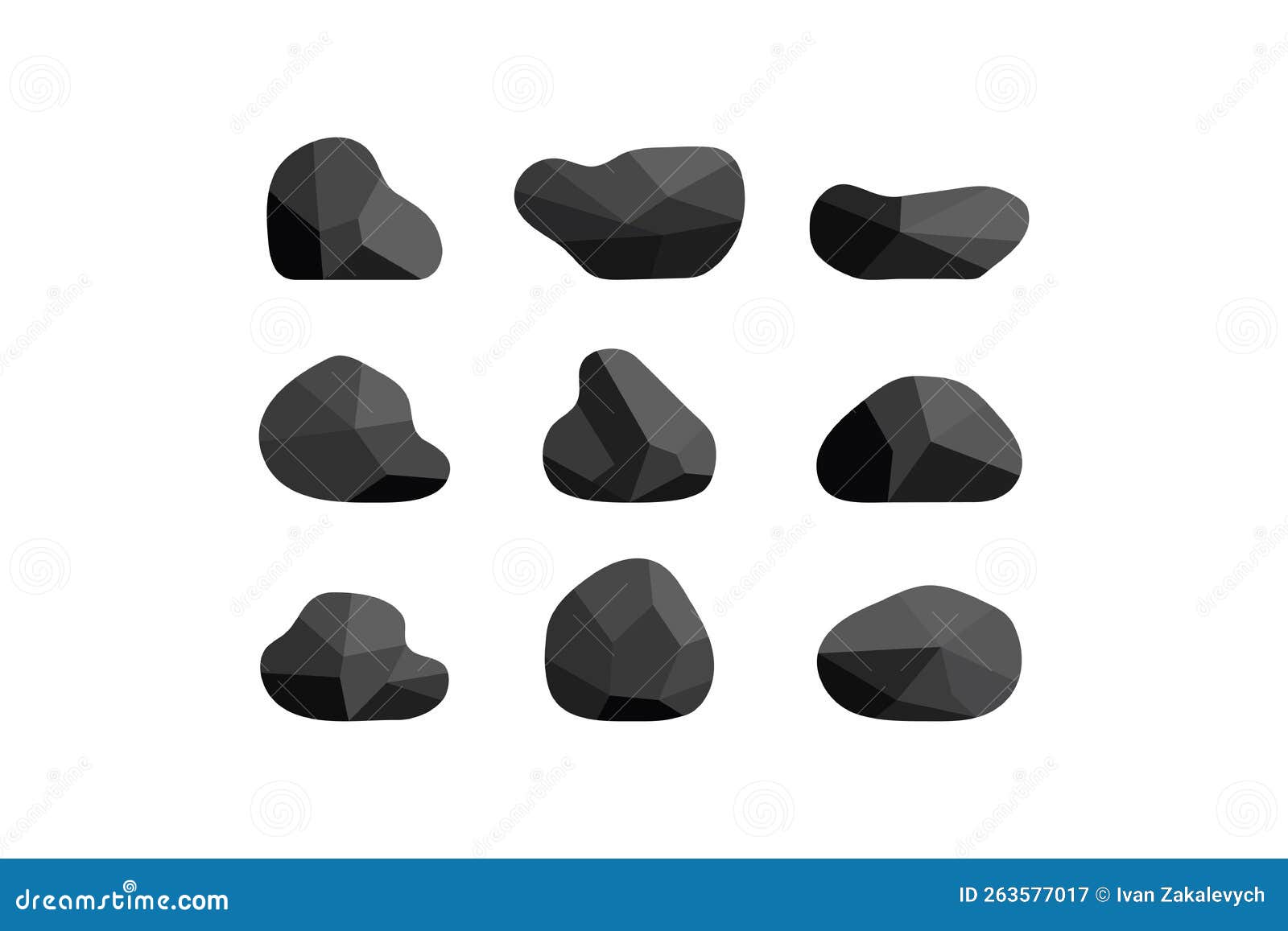 Black Stone Icon Set. Rubble Illustration Symbol Stock Illustration ...