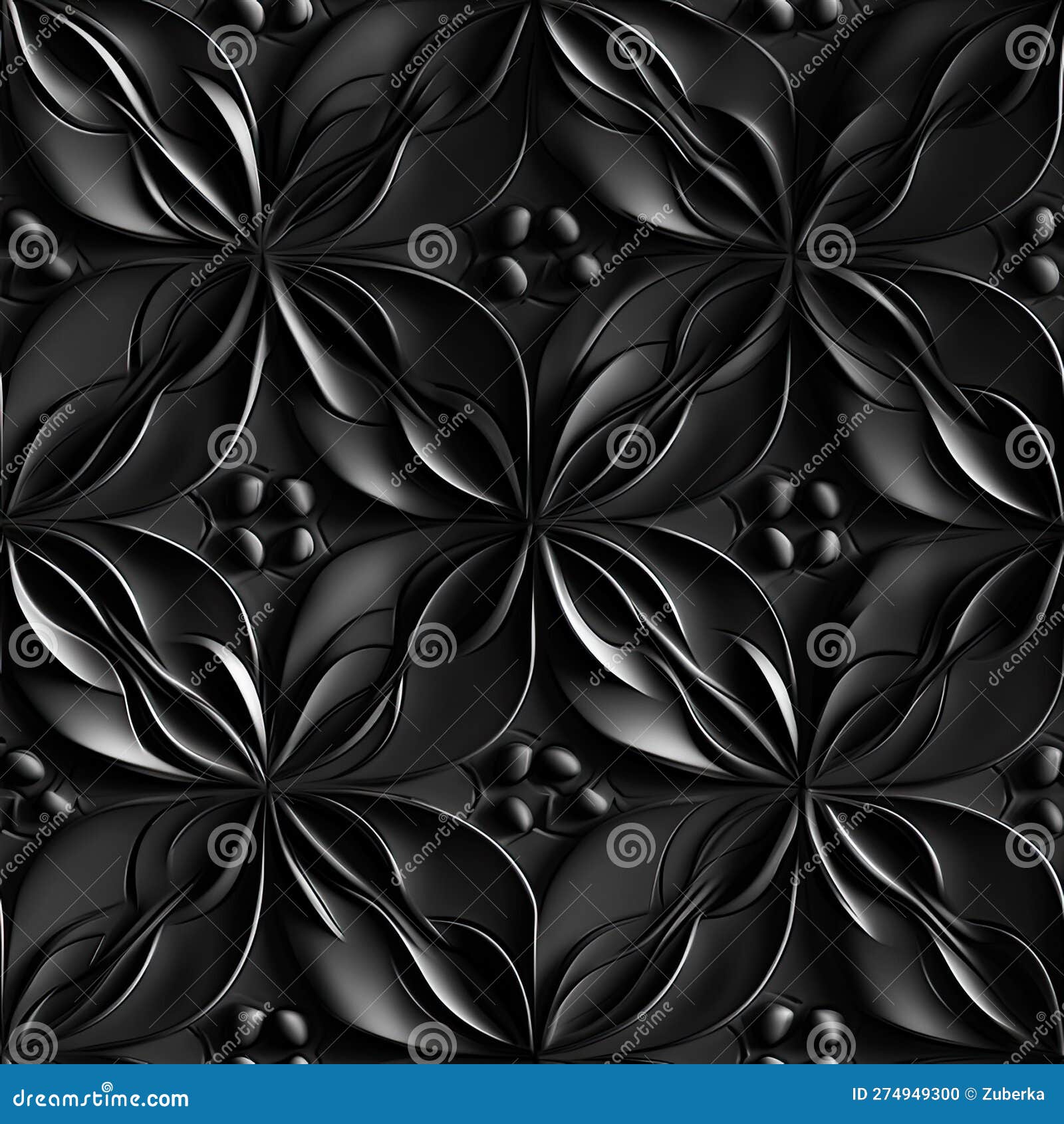 Black Stone Mosaic Flower Pattern. AI Generative Stock Illustration ...