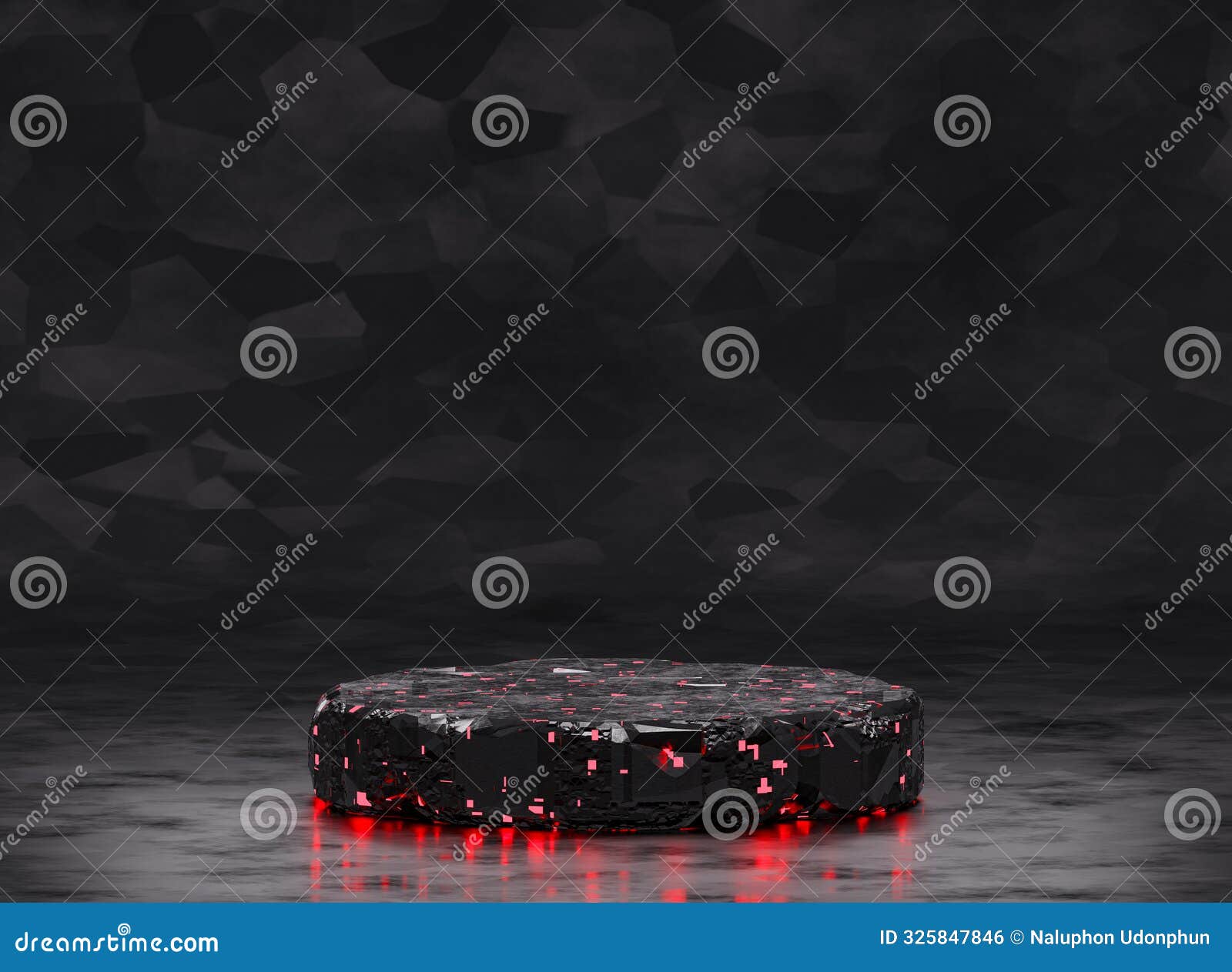 Black Stone Platform with Glowing Red Light. Dark Background Stock ...