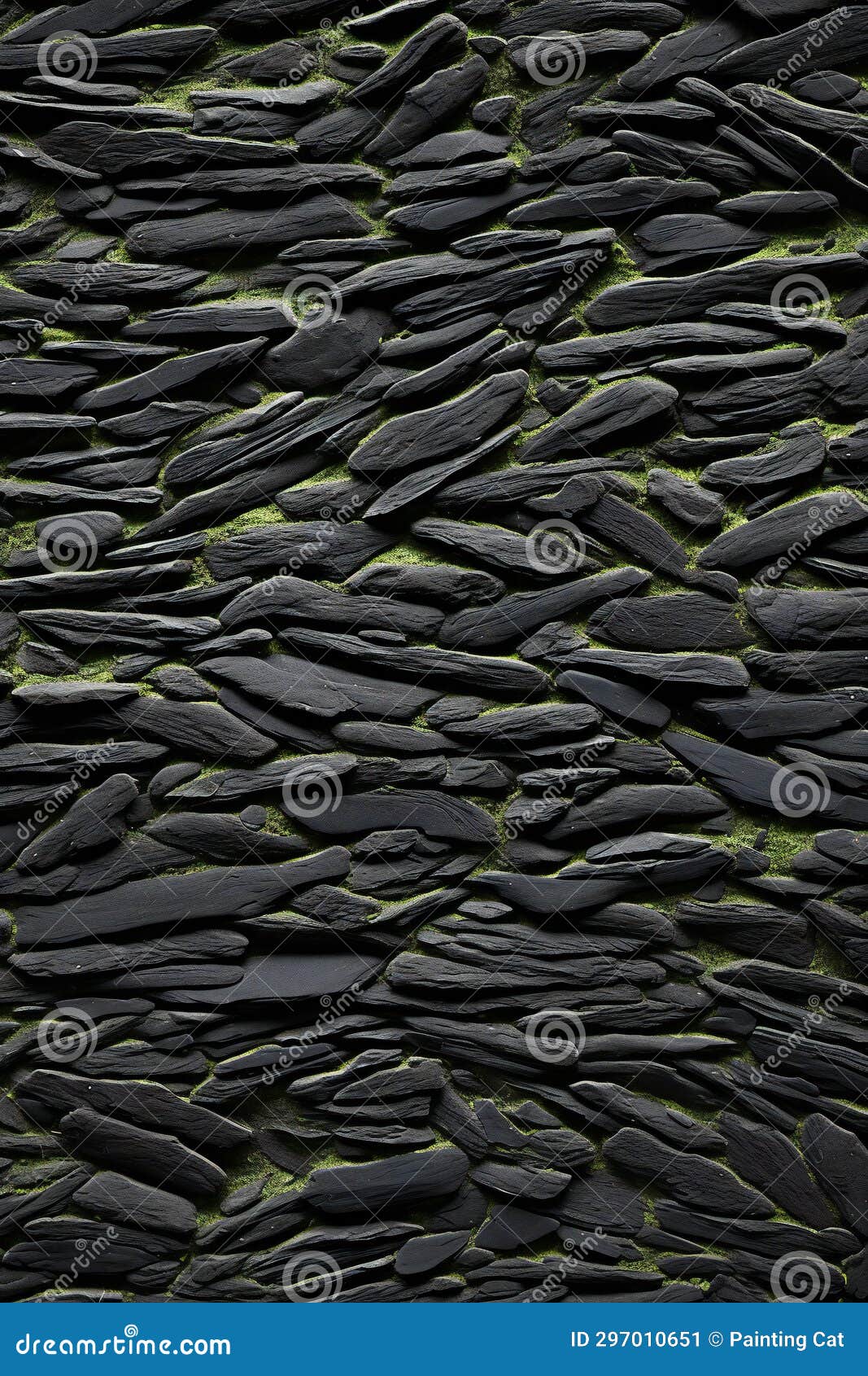 Black Stone Wall with Green Moss, Abstract Background and Texture for ...