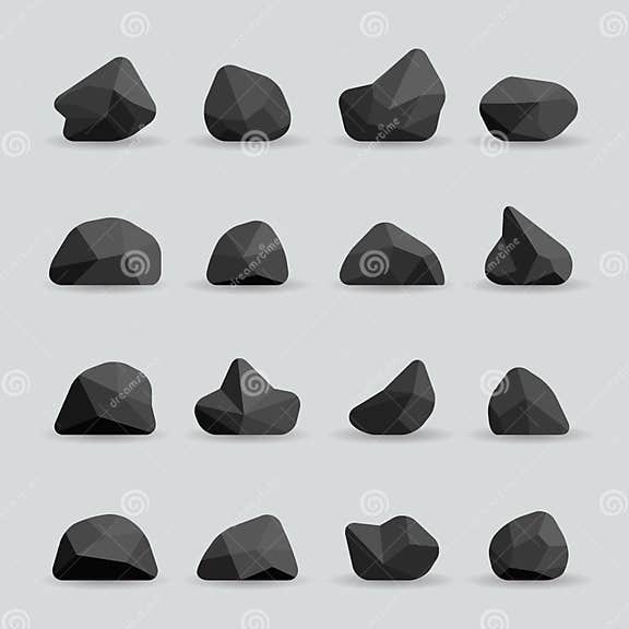 Black Stones in Flat Style Vector Stock Vector - Illustration of coal ...