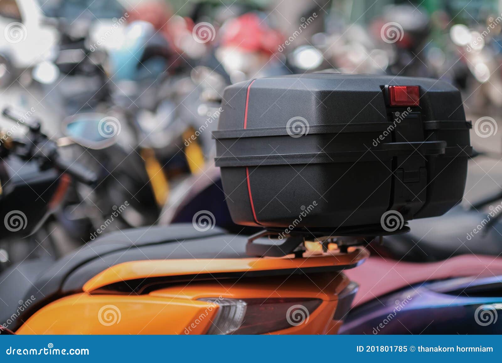 Black Storage Box at the Back of a Motorbike Stock Image - Image of ...