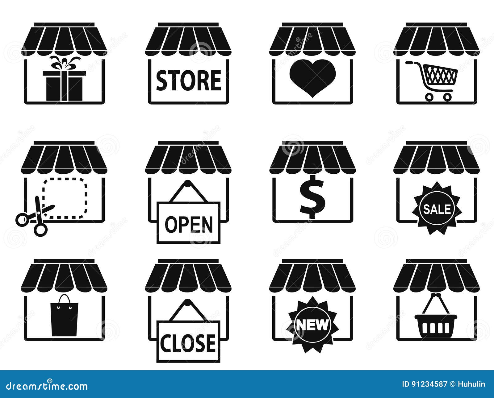 Black store icons set stock vector. Illustration of label - 91234587