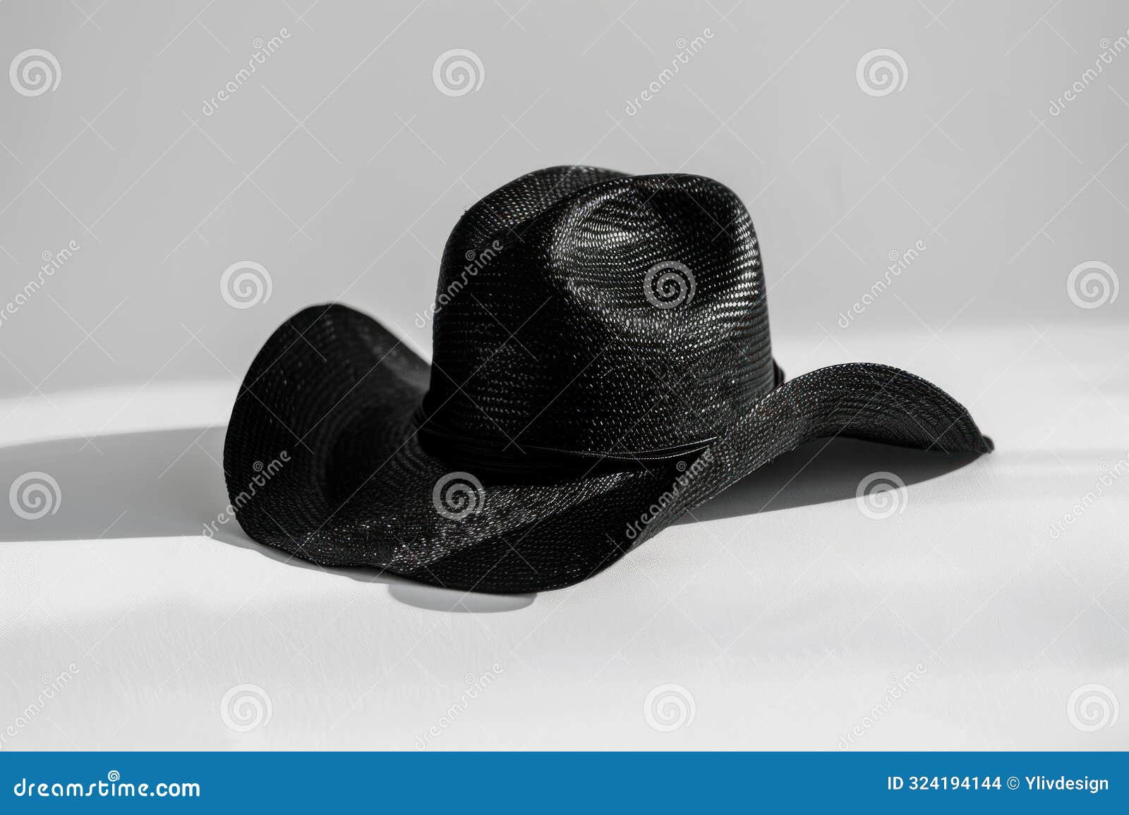 Black Straw Cowboy Hat Casting a Shadow on White Background Stock ...