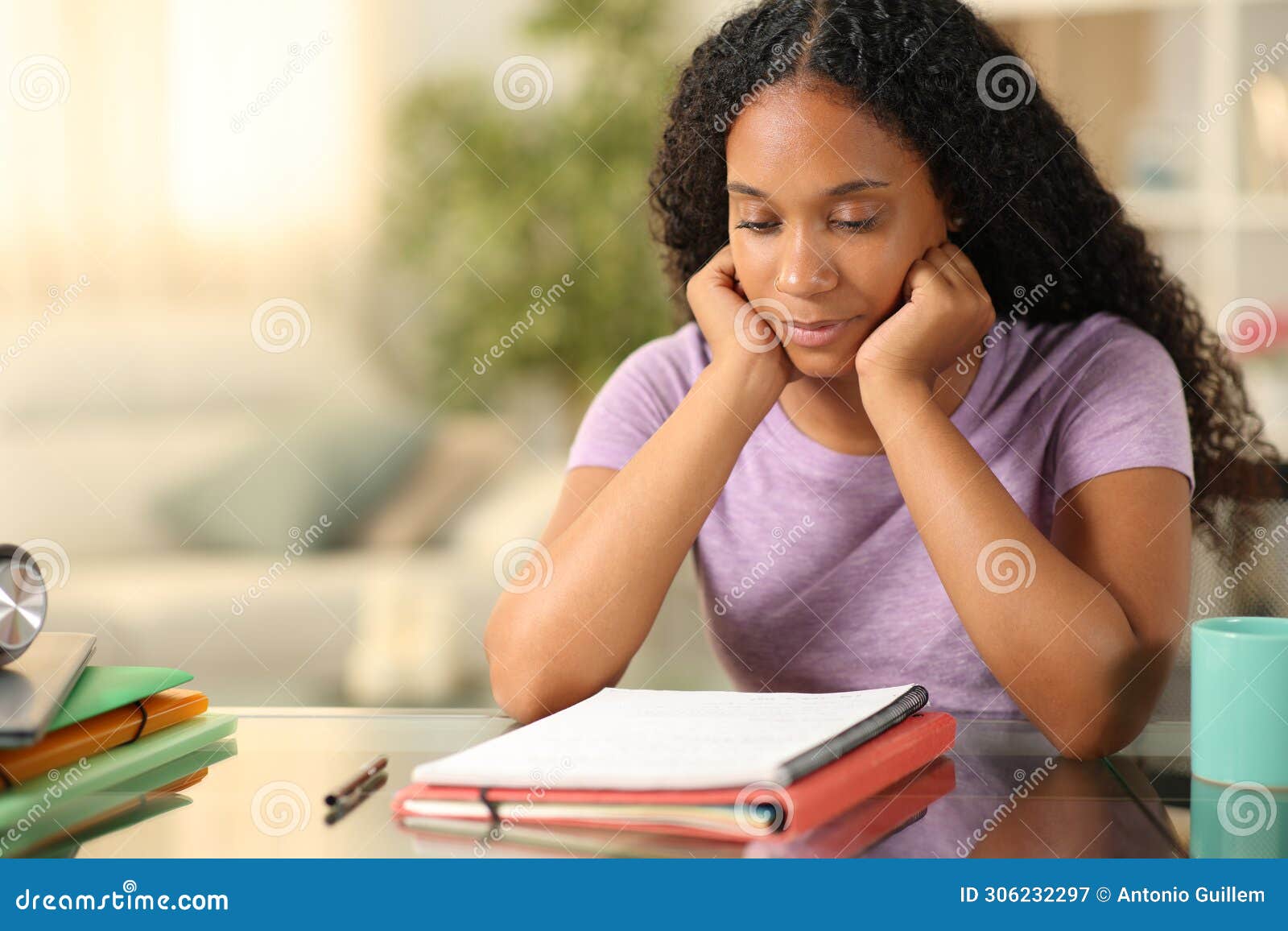 Black Student Memorizing Notes at Home Stock Image - Image of agenda ...
