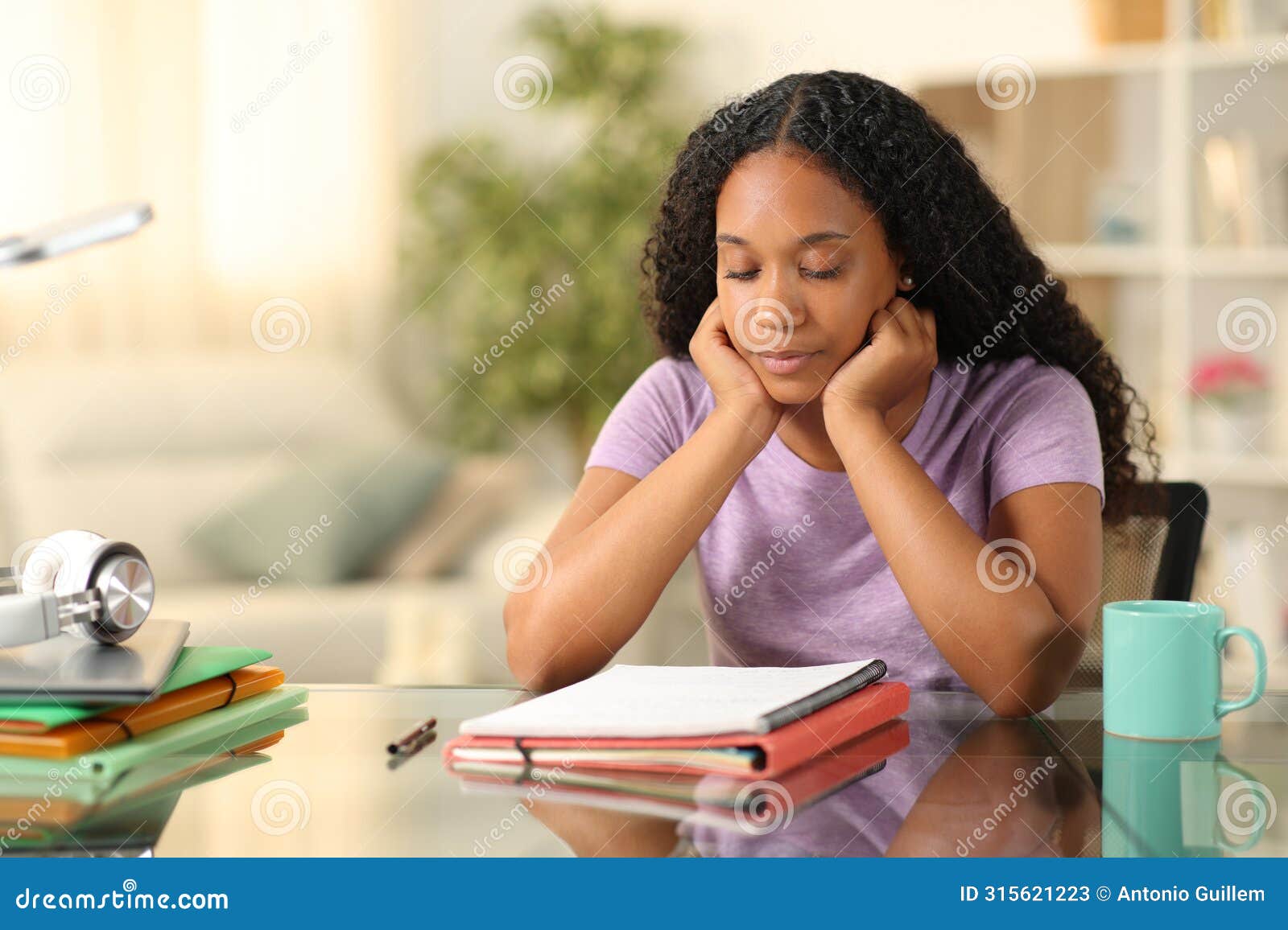 Black Student Studying Hard at Home Stock Image - Image of lady ...