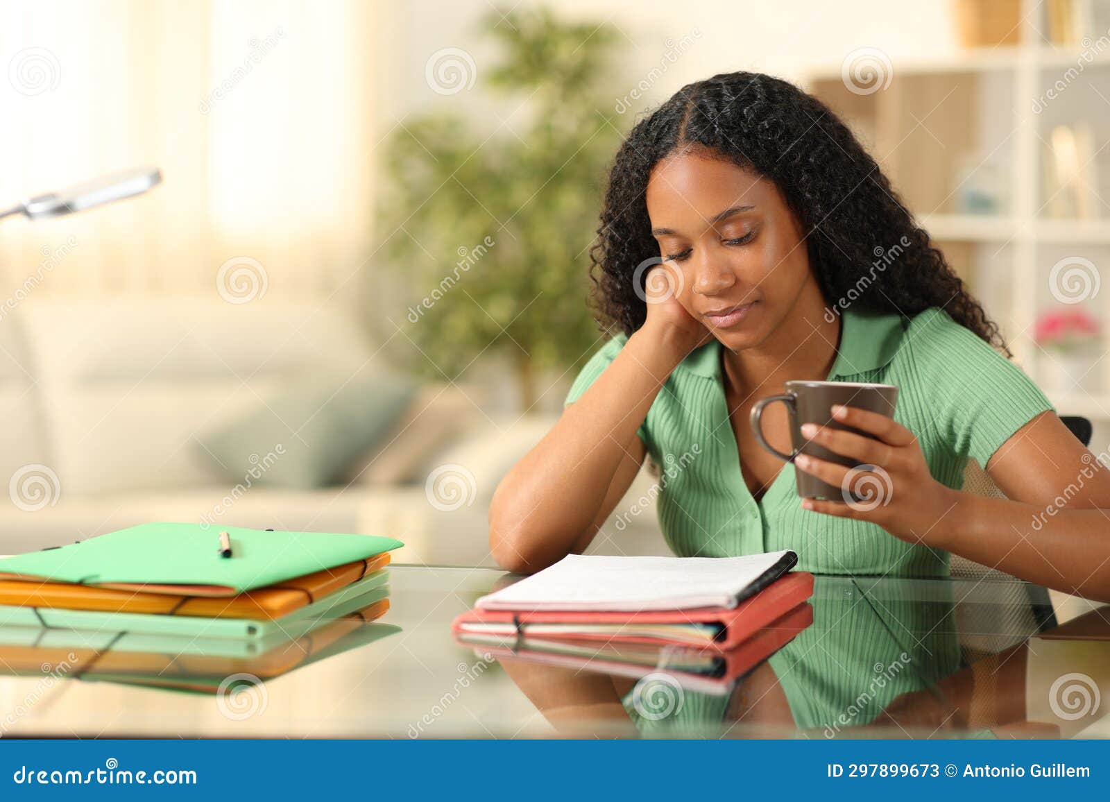 Black Student Studying Memorizing Notes Stock Image - Image of black ...