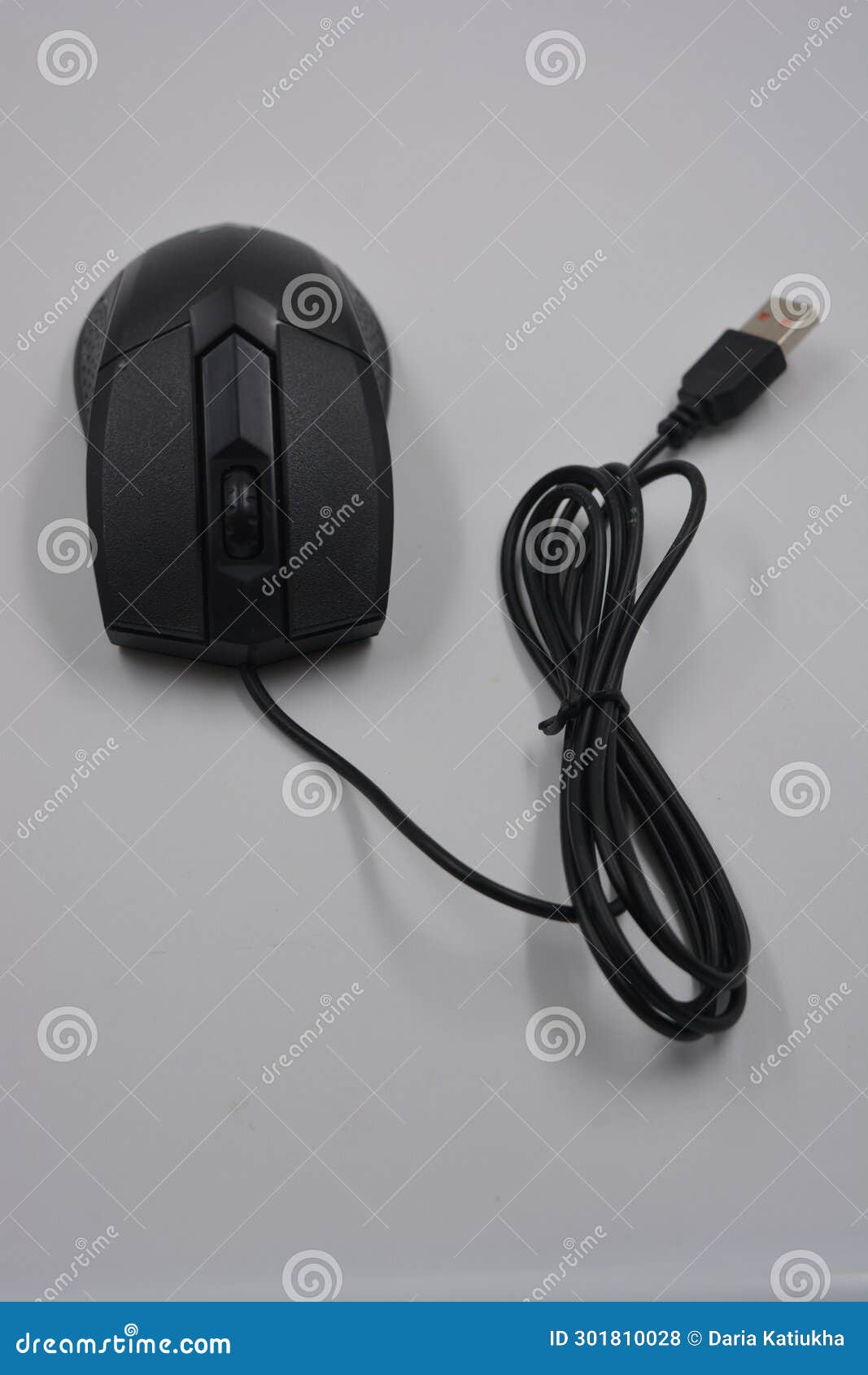 A Black, Stylish, Sporty, Computer, Wired Mouse with a Long Wire and a ...