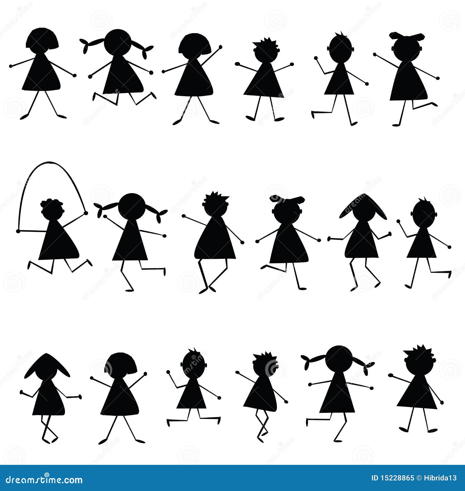 Black Stylized Children Silhouettes Stock Illustration - Illustration ...