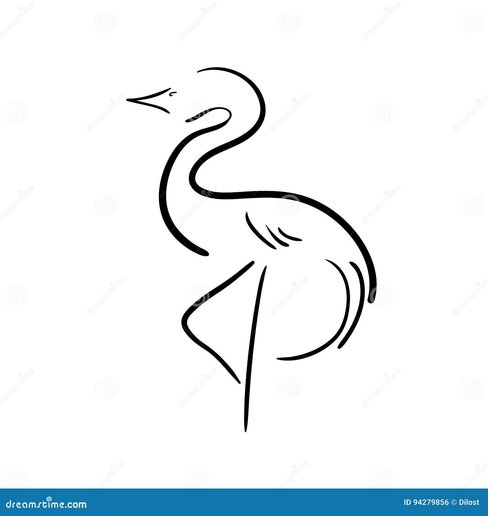 Black Stylized Stork on a White Background. Stock Vector - Illustration ...